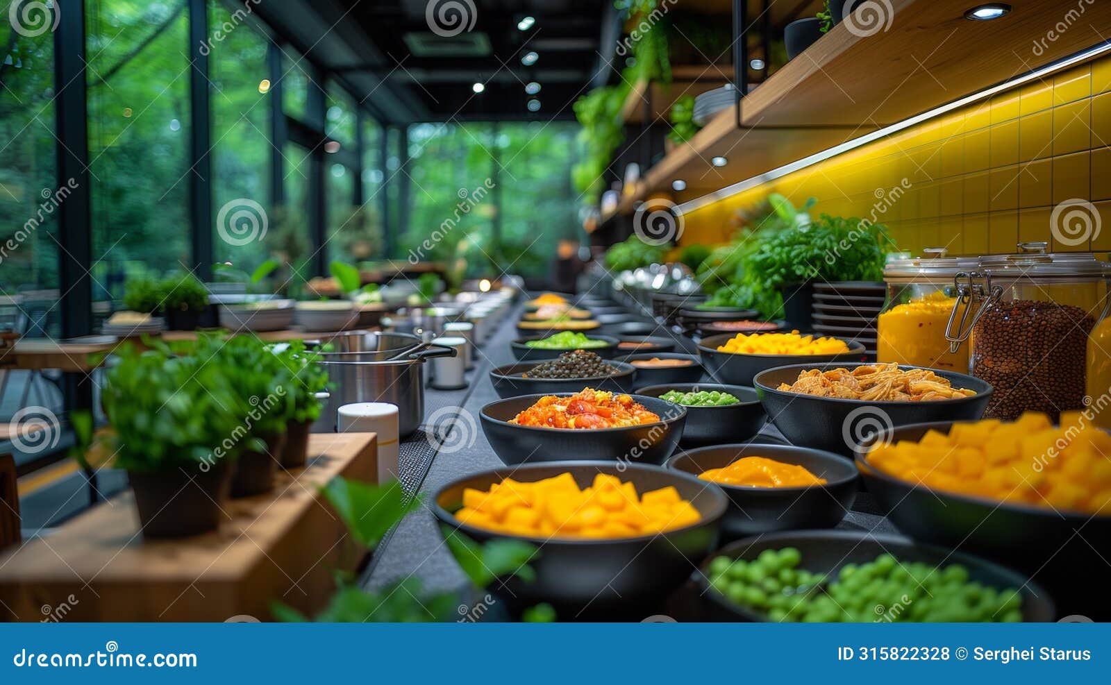 A Buffet of a Long Table with Bowls and Plates Filled with Food, AI ...