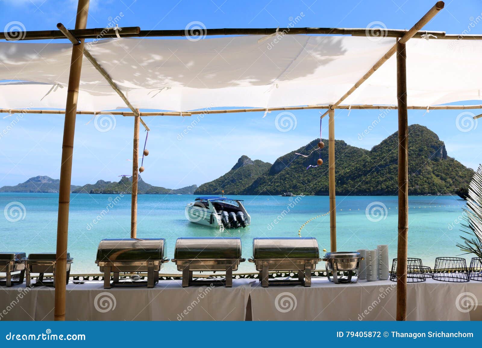 Buffet Lunch Set on the Beach. Stock Photo - Image of sweet, resort ...
