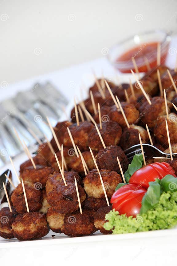 Buffet with meatballs stock image. Image of banquets - 15126275