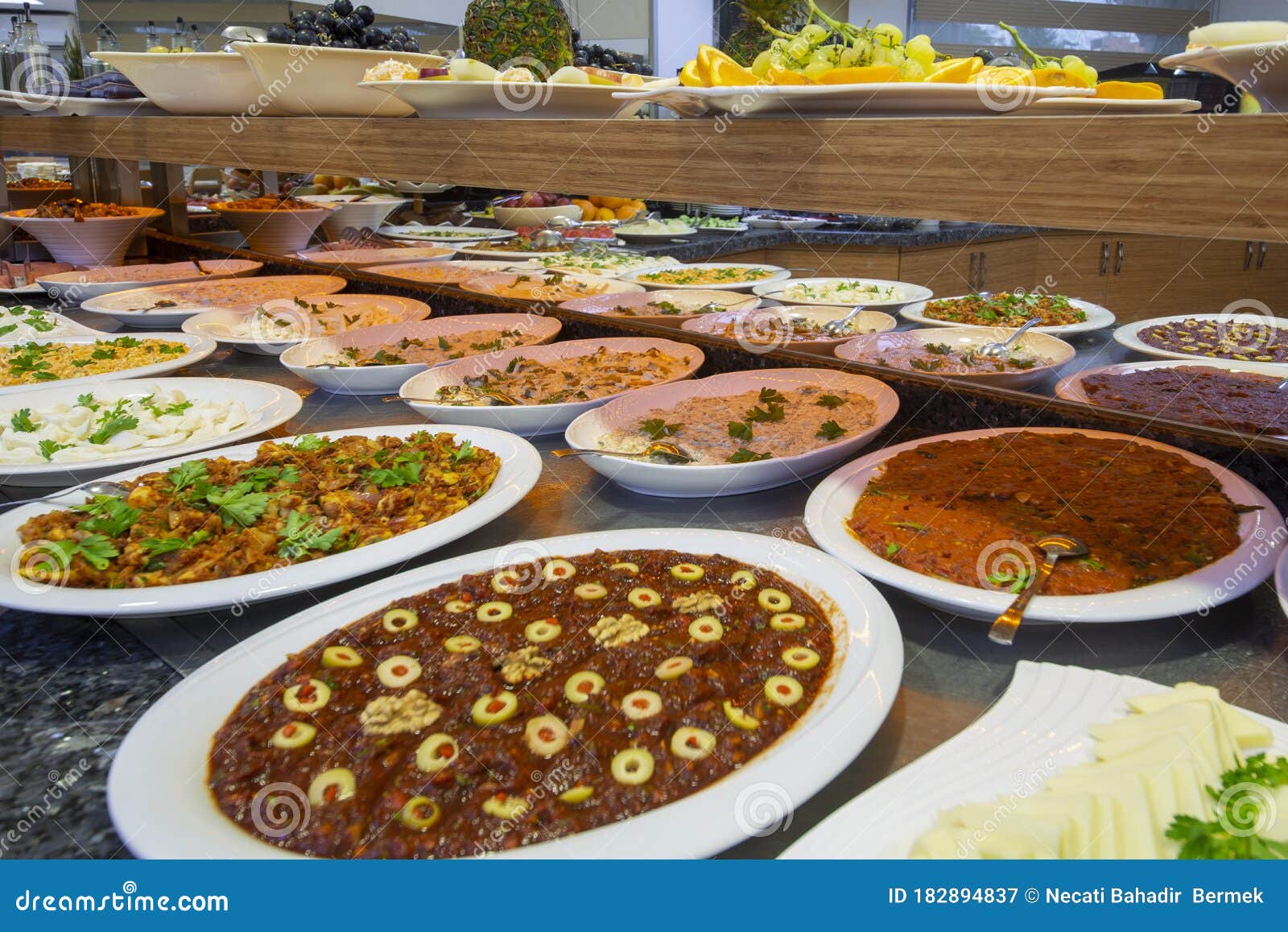 Buffet Restaurant Food Menu on Wooden Table Stock Image - Image of ...