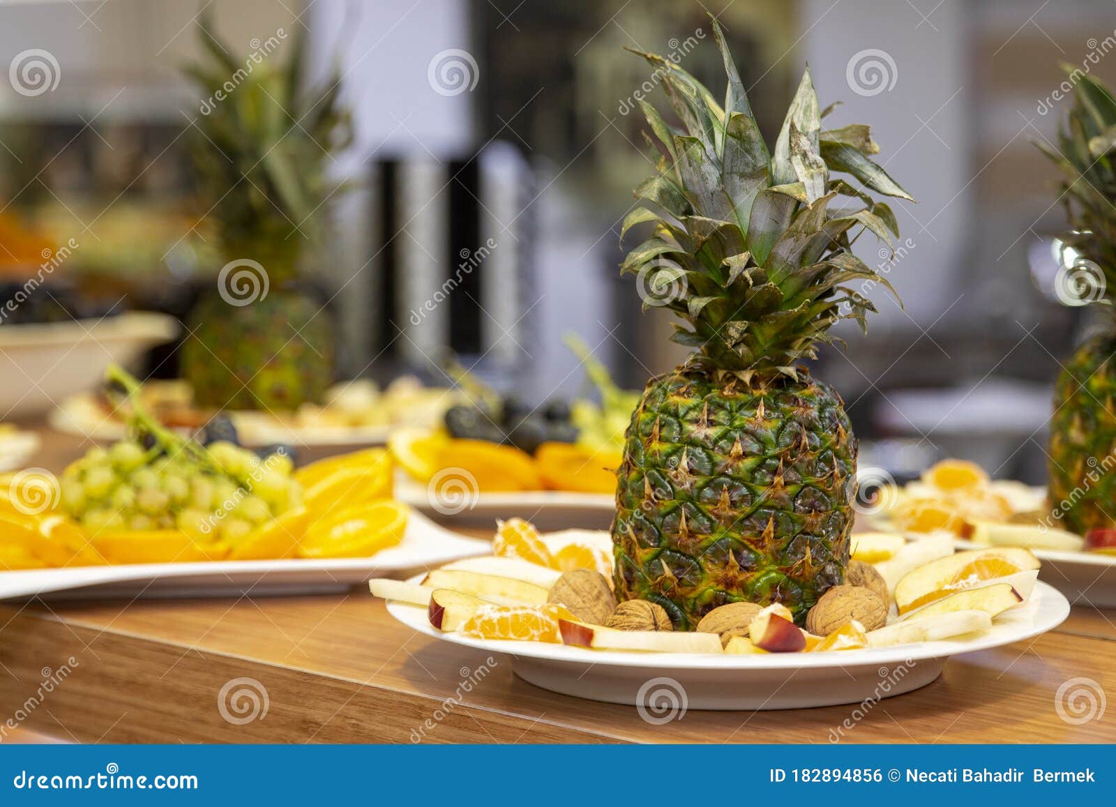 Buffet Restaurant Menu on Wooden Table Stock Photo - Image of appetizer ...