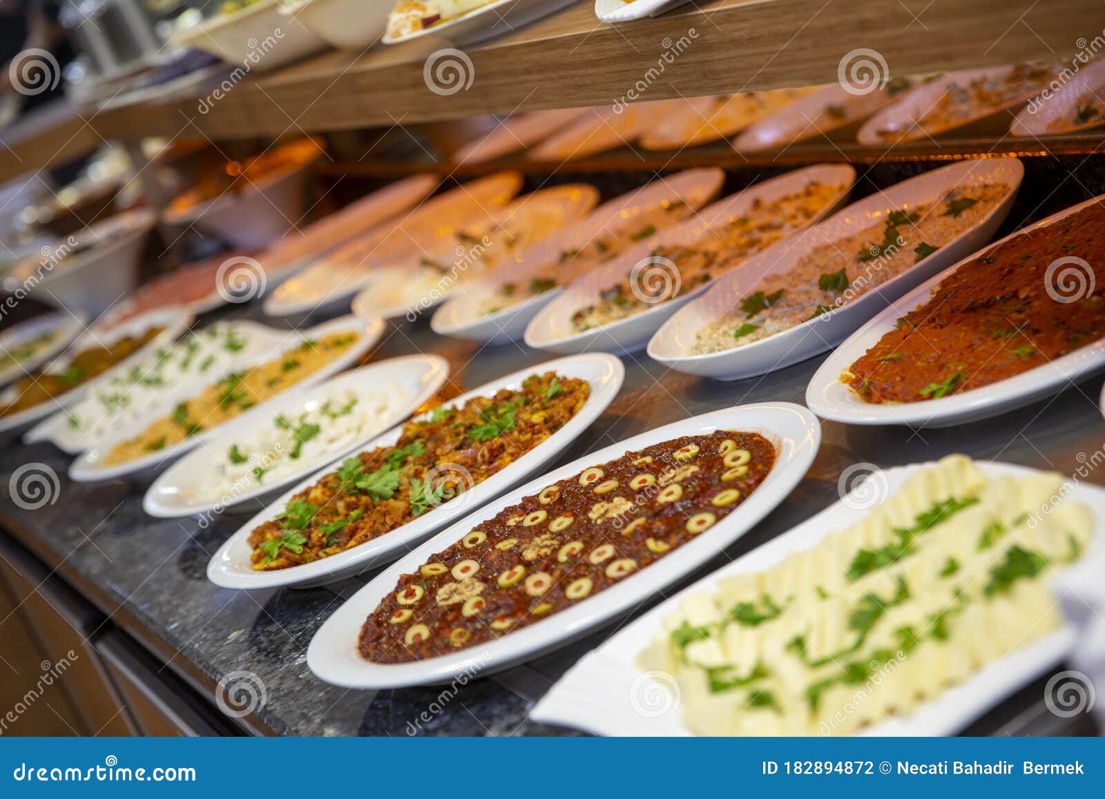 Buffet Restaurant Menu on Wooden Table Stock Photo - Image of table ...