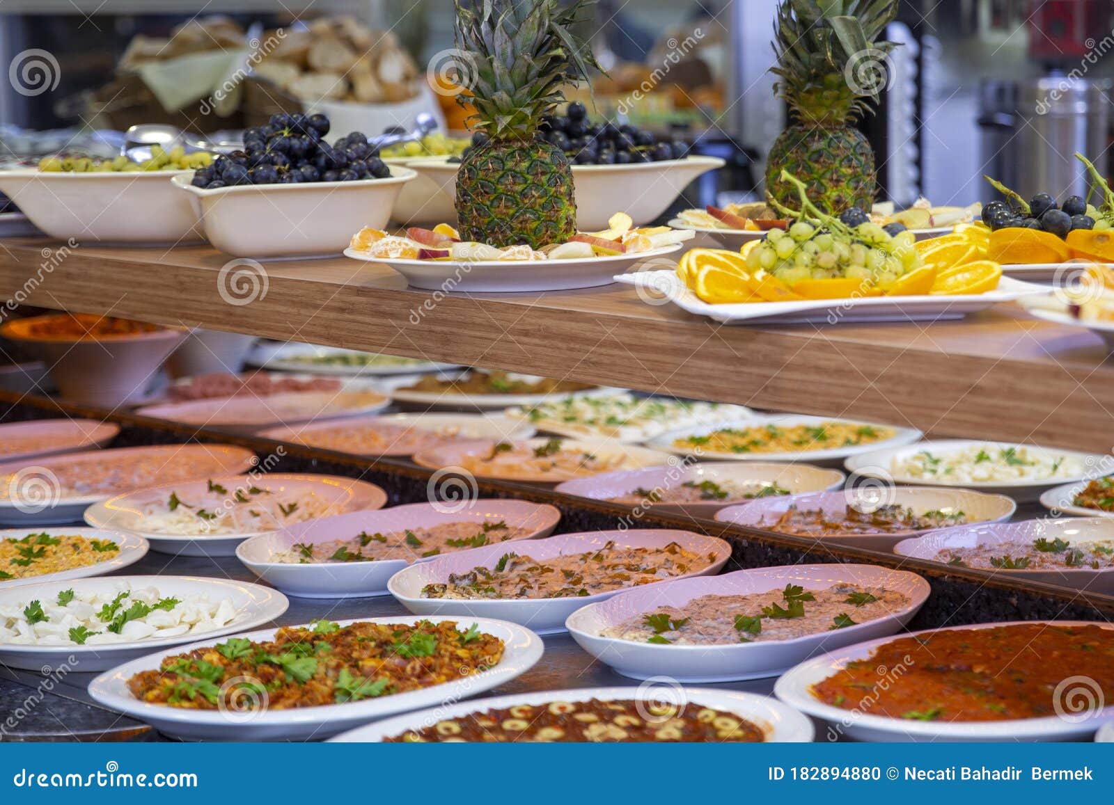 Buffet Restaurant Food Menu on Wooden Table Stock Photo - Image of ...