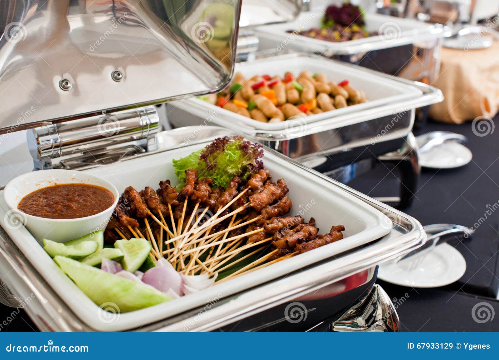 Buffet with Skewered and Grilled Meat, Satay Stock Image - Image of ...
