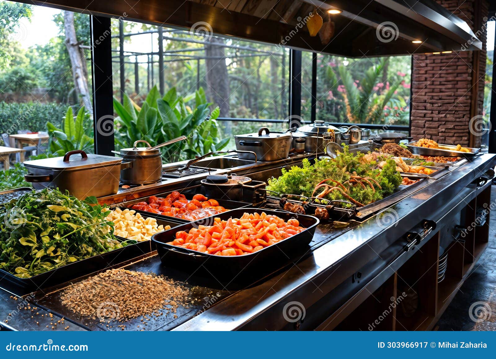 Buffet Spread in Outdoor Kitchen. Created with Generative AI Stock ...
