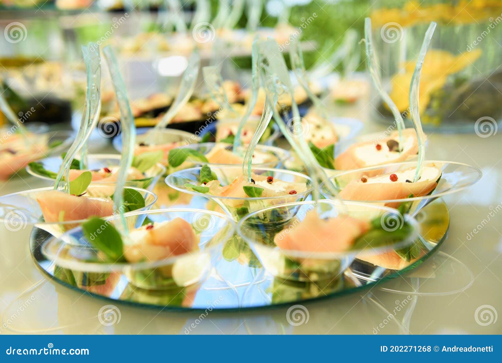Buffet Table with a Display of Salmon Appetizers Stock Photo - Image of ...