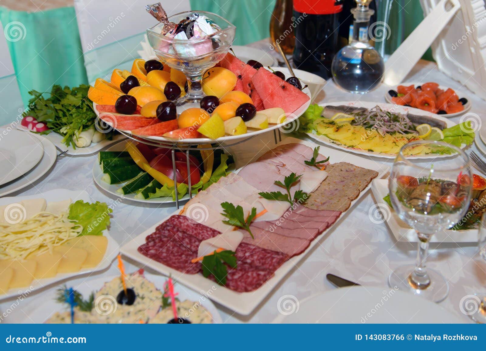 Buffet table with food stock photo. Image of dinner - 143083766