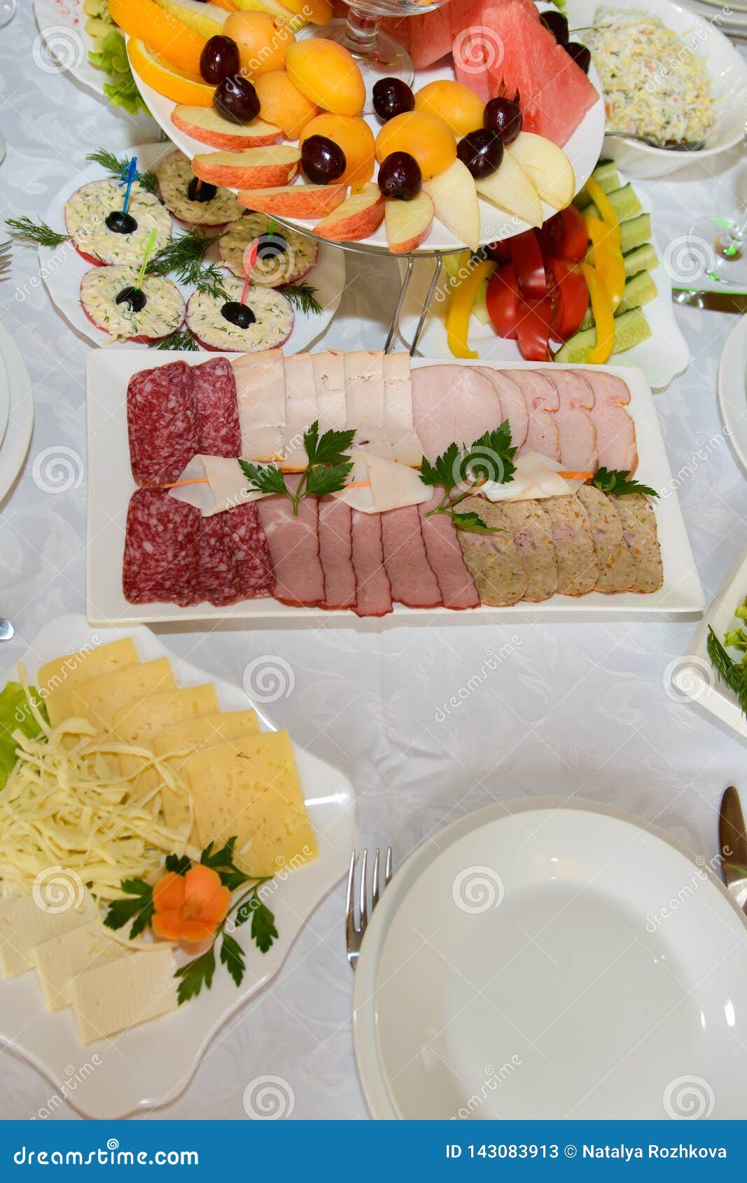 Buffet table with food stock image. Image of cuisine - 143083913