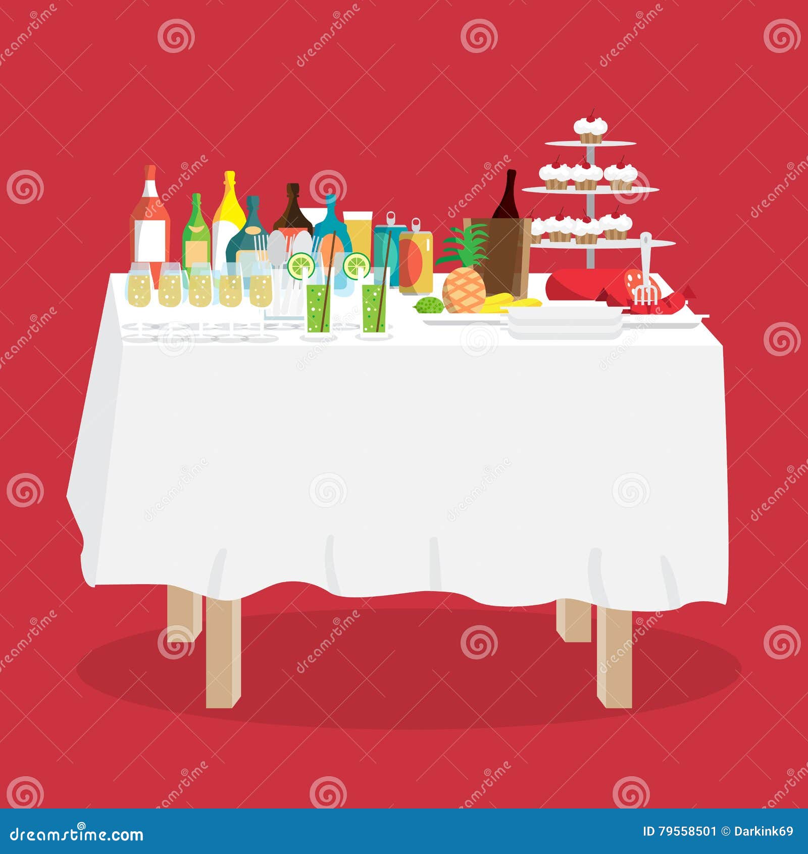 Buffet Table with Food and Drinks. Stock Vector - Illustration of ...