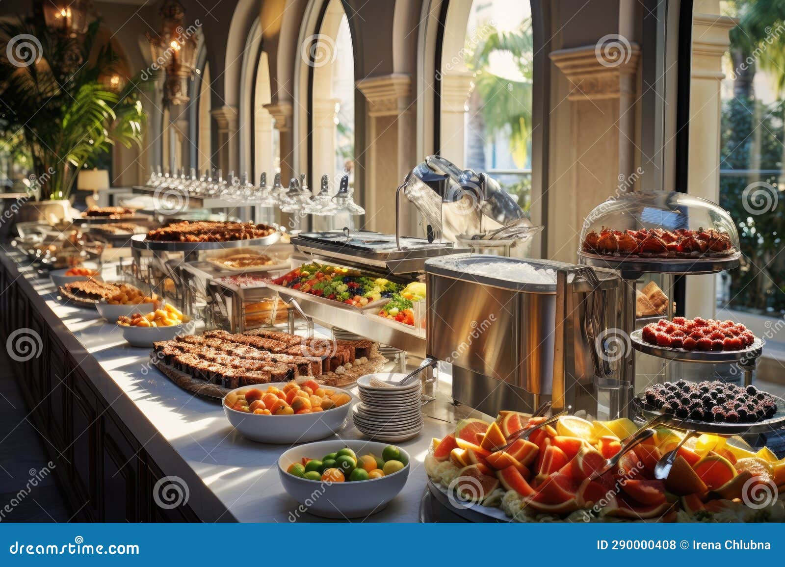 Buffet Table Full of Food in a Luxury Hotel Stock Illustration ...