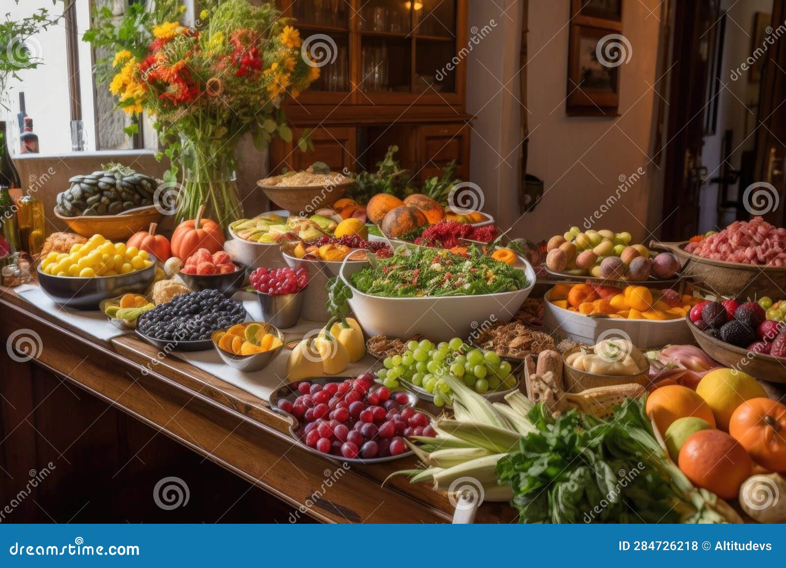 A Buffet Table Overflowing with Fresh Fruits and Vegetables Stock ...