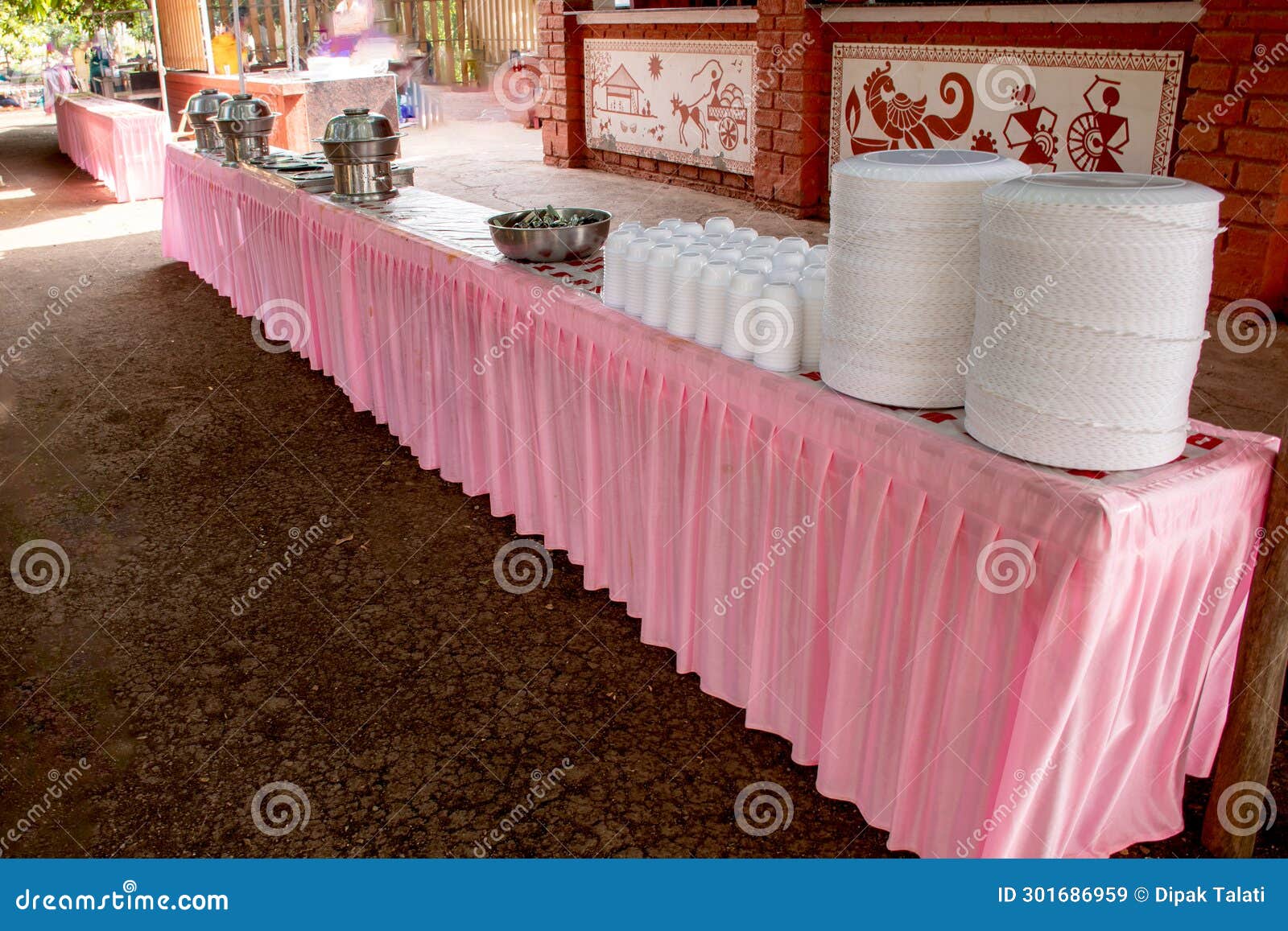 Buffet Table with Plates and Cutlery Stock Image - Image of dining ...