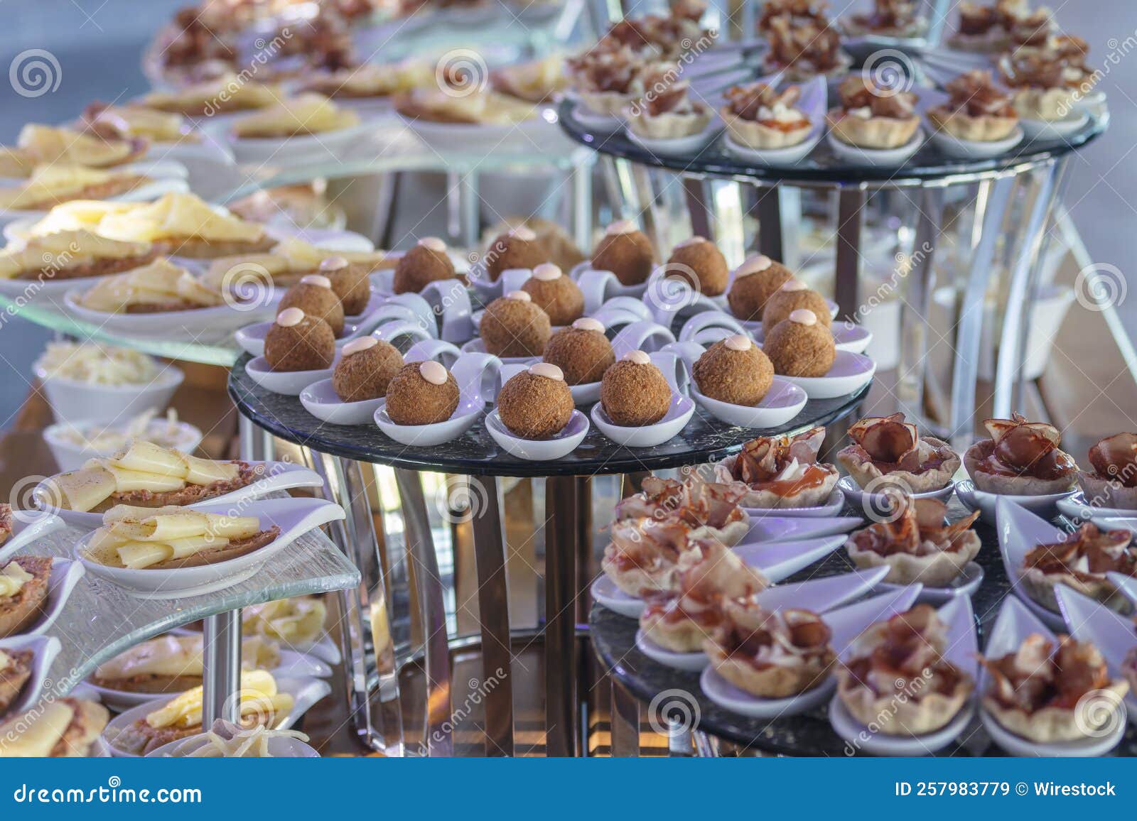 Buffet Table with the Plates of Desserts and Snacks Stock Image - Image ...