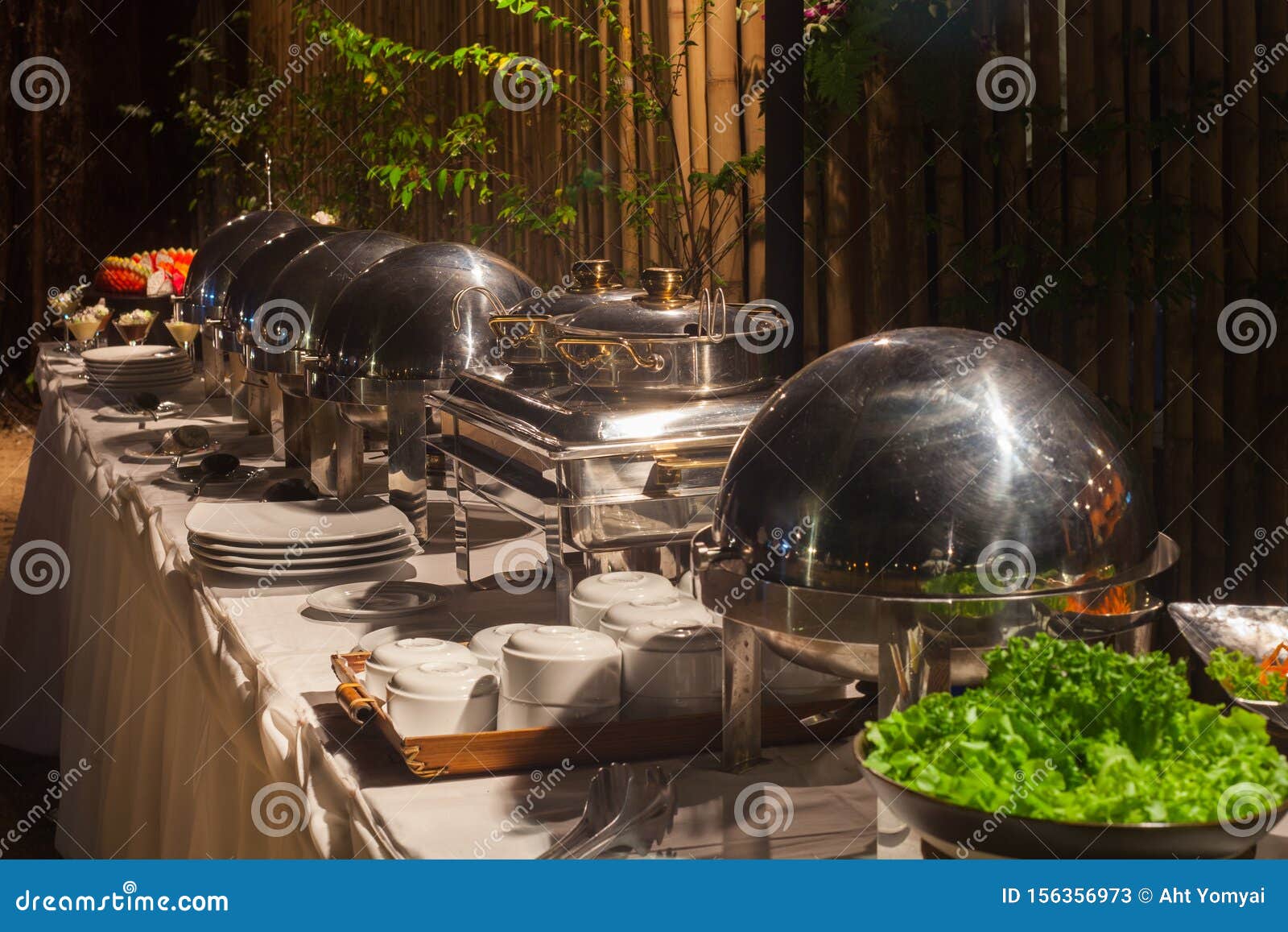 Buffet Table with Row of Food Service Steam Pans Stock Image - Image of ...