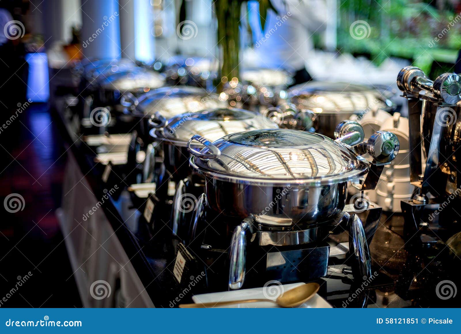Buffet Table with Row of Food Service Steam Pans Stock Image - Image of ...
