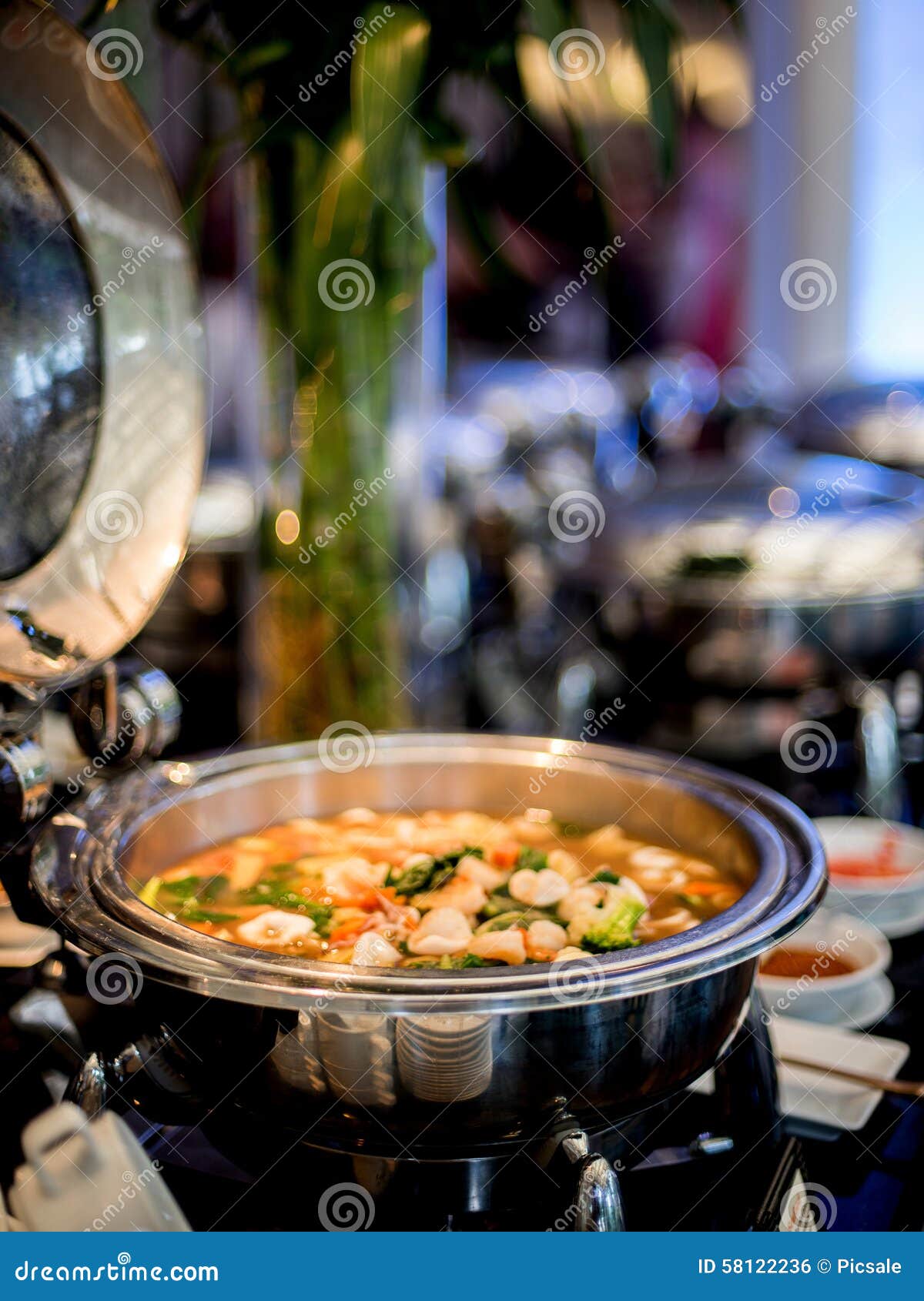 Buffet Table with Row of Food Service Steam Pans Stock Photo - Image of ...