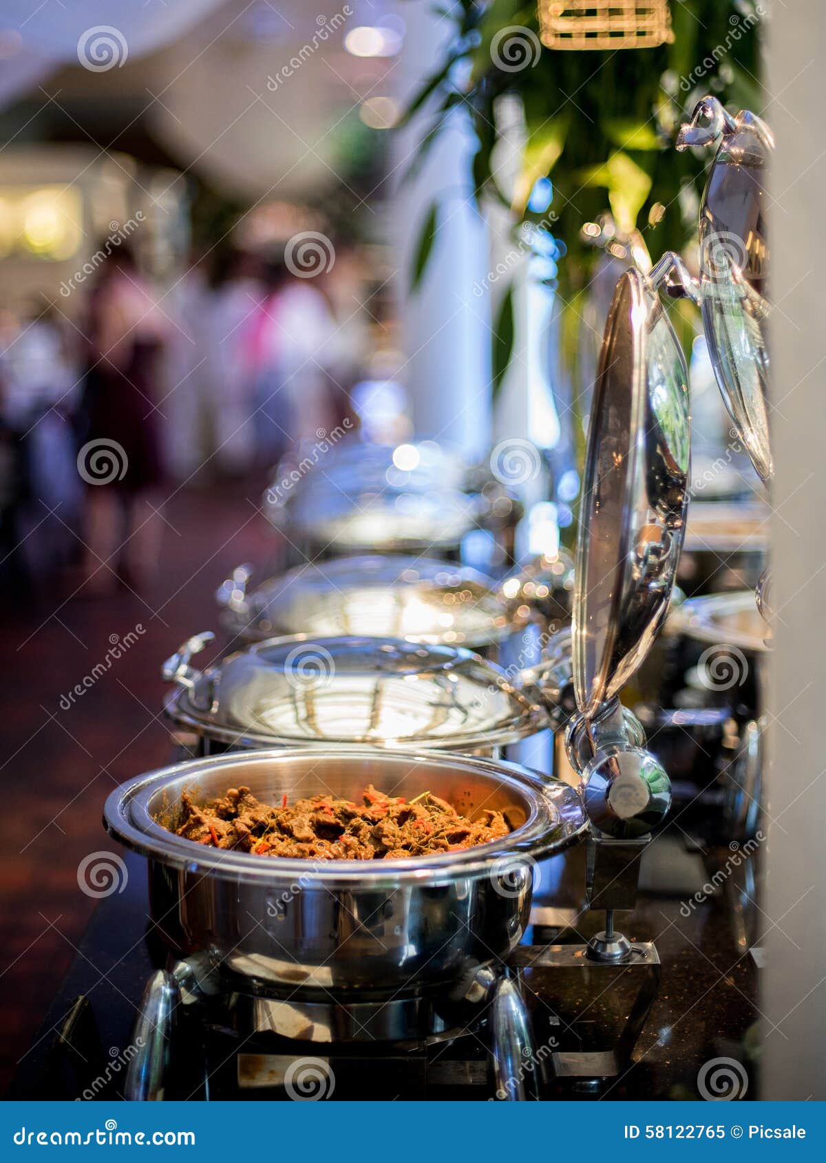 Buffet Table with Row of Food Service Steam Pans Stock Image - Image of ...