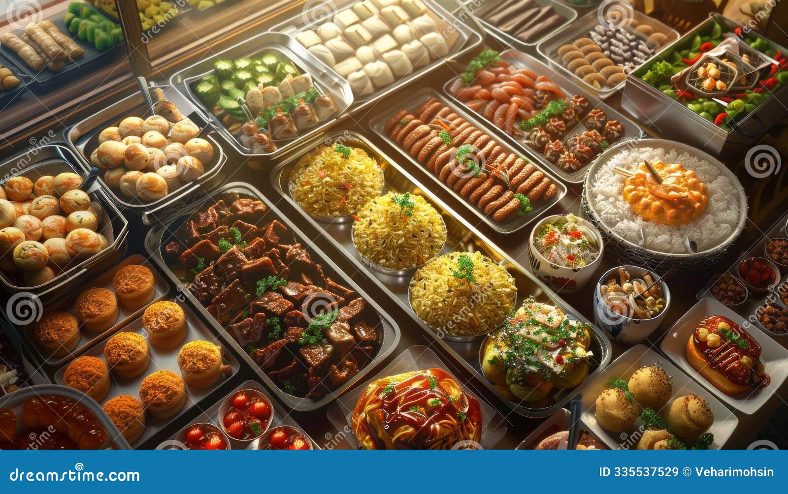 Buffet Table Scene of Take Out or Delivery Foods. Stock Illustration ...