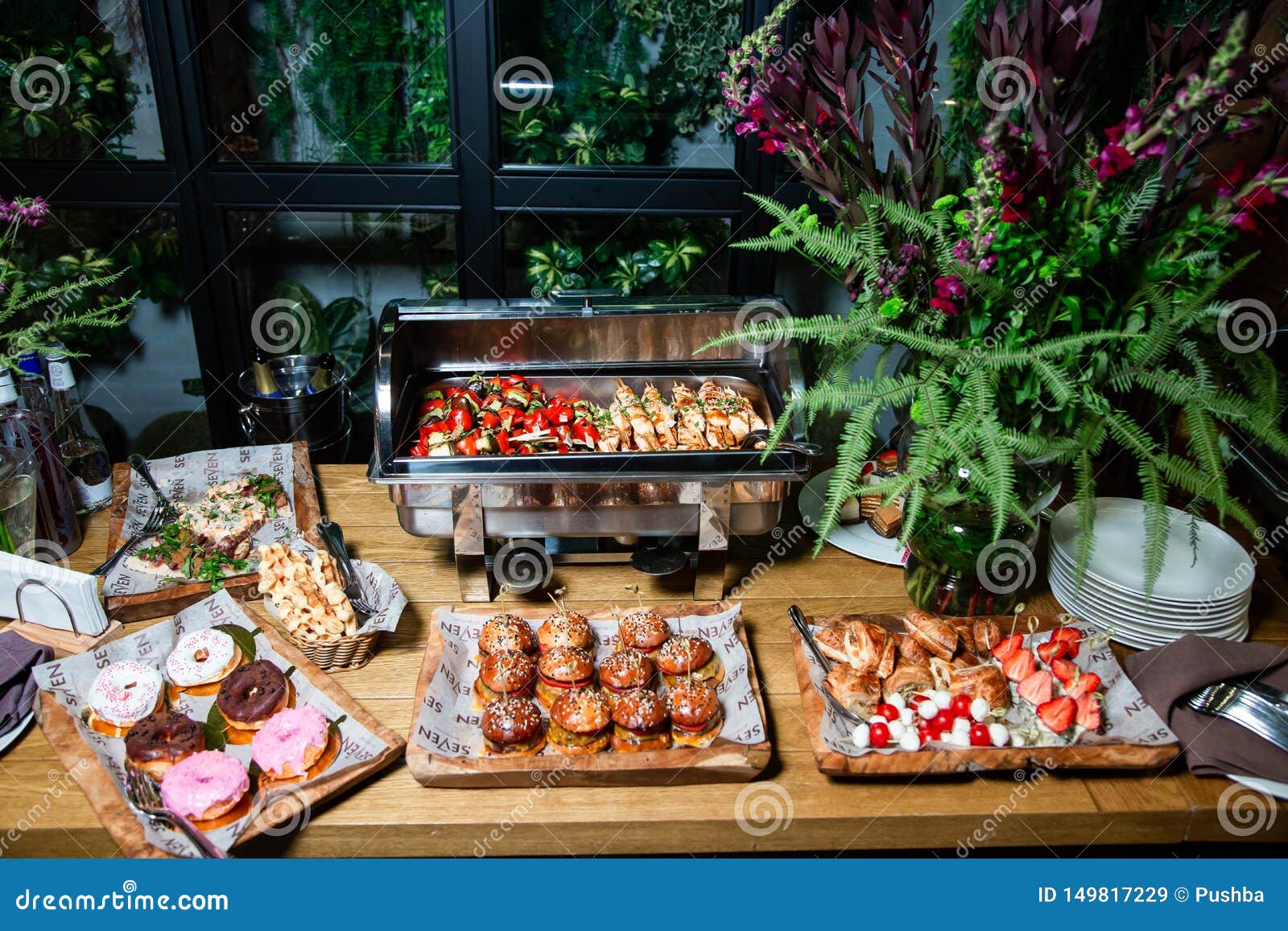 Buffet Table with Snacks and Drinks Stock Image - Image of glass, cold ...
