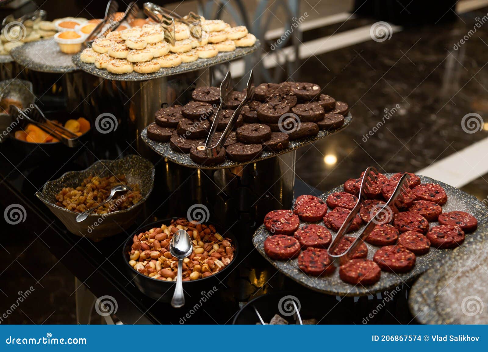 Buffet Table with Various Cookies and Biscuits, Tarts and Cakes Stock ...