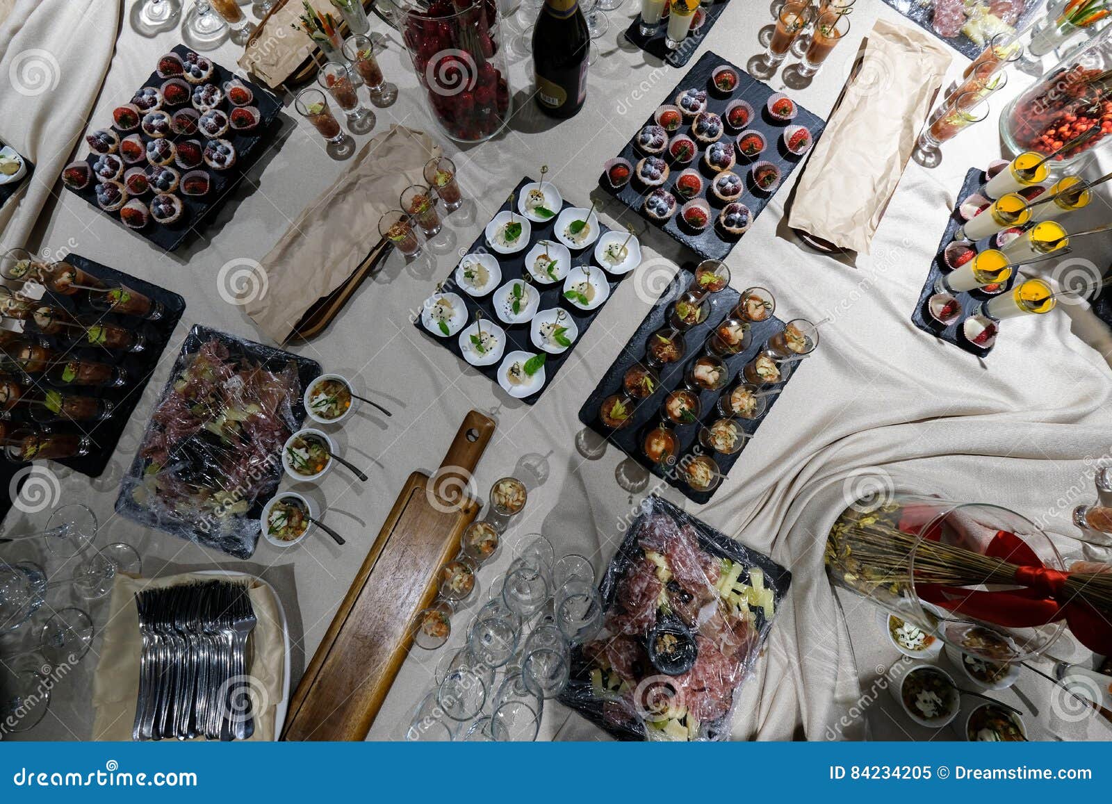 Buffet Table, the View from the Top, Snacks, Glasses Stock Image ...