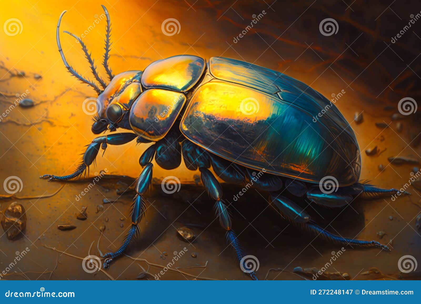 Bug with Blue and Gold Colors Sitting on the Ground. Generative AI ...