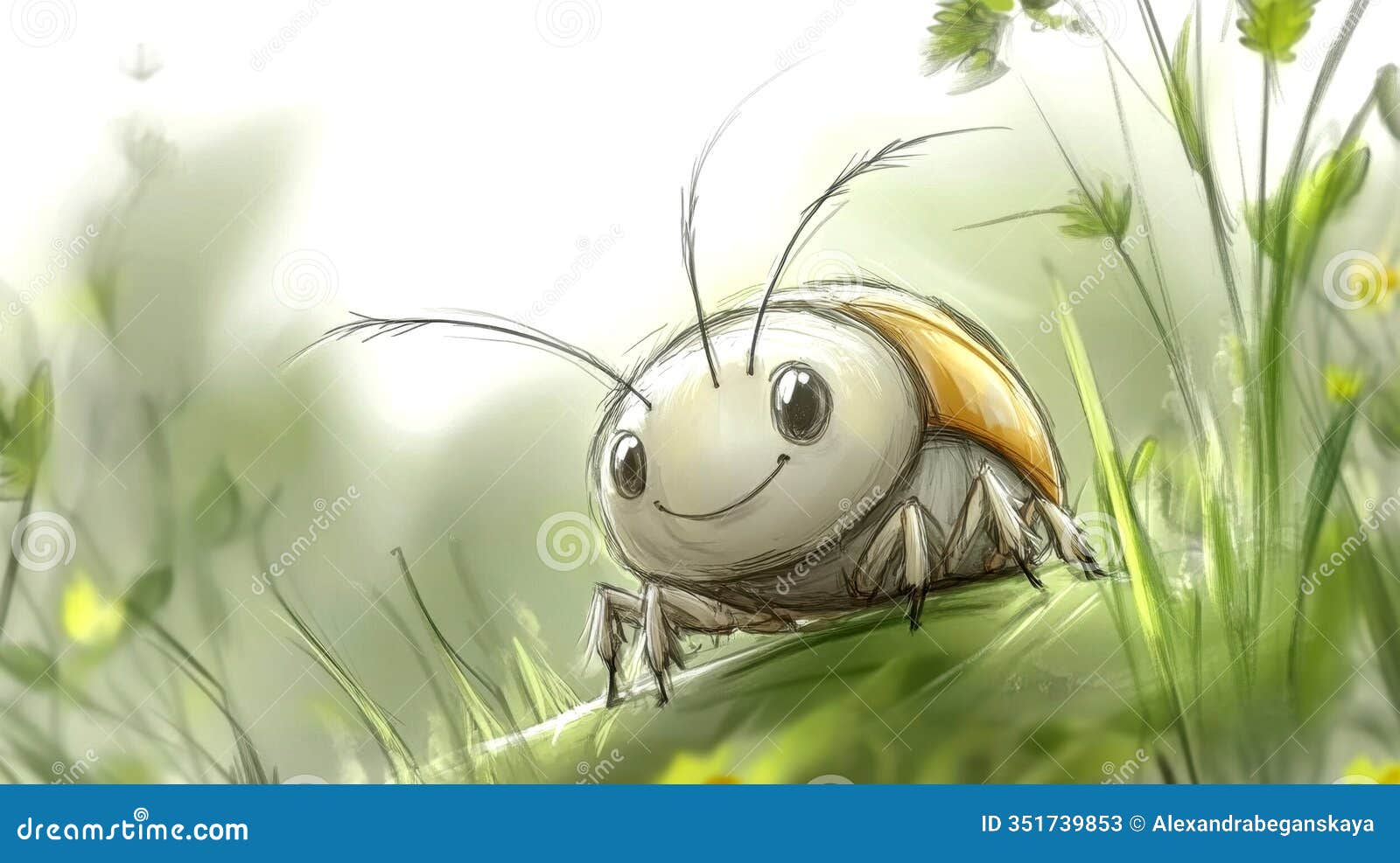 Bug Busting Day Cute Cartoon Bug Smiling in Nature Setting with Flowers ...