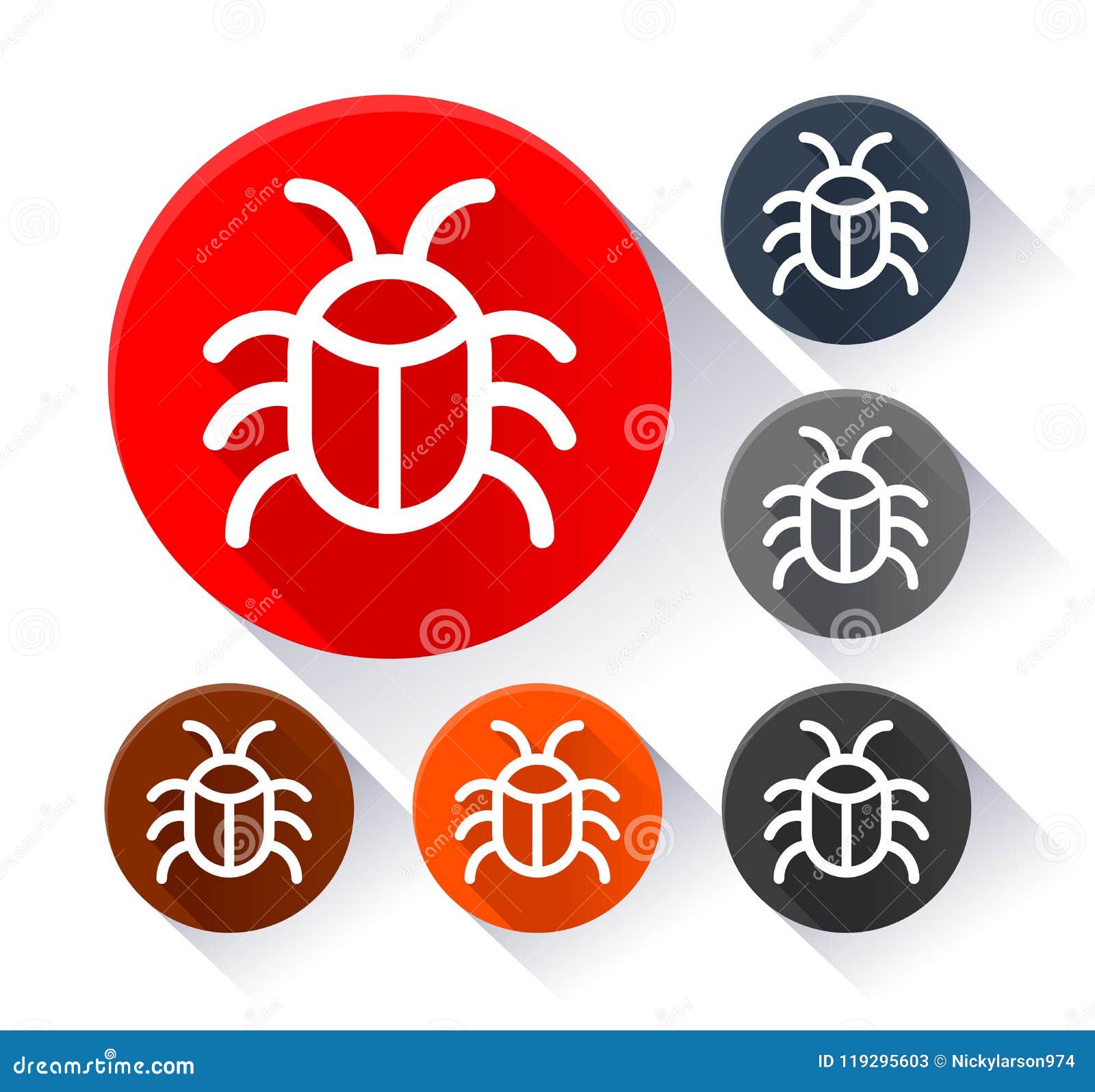 Bug Circle Icons with Shadow Stock Vector - Illustration of internet ...