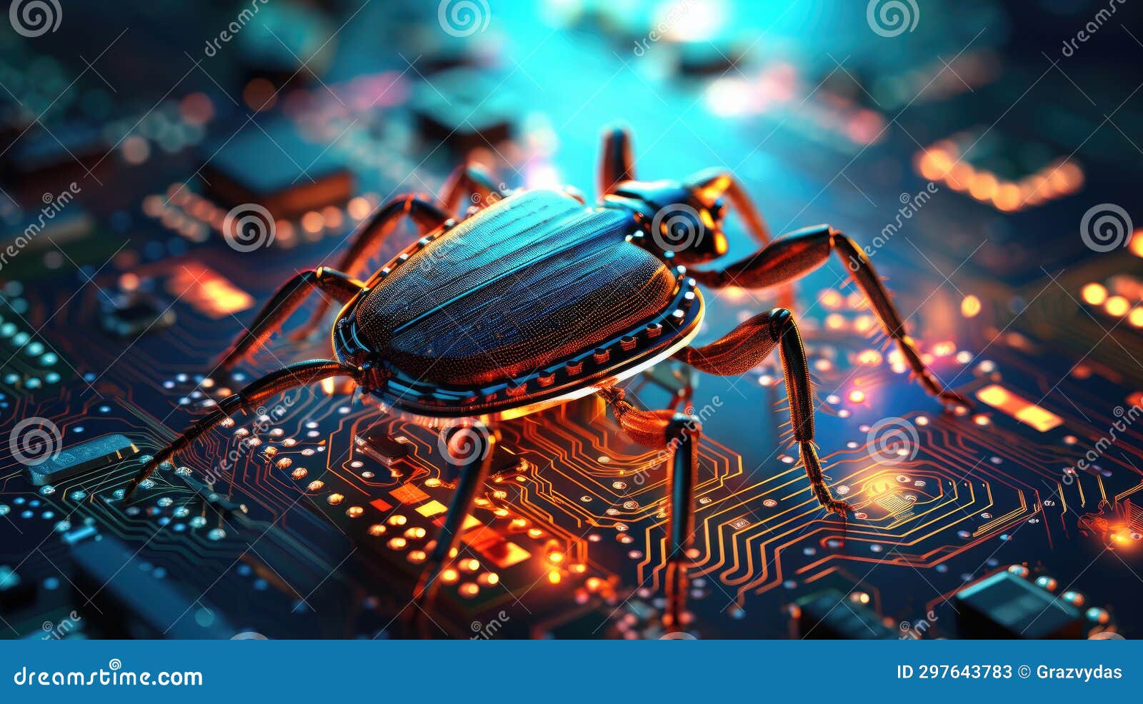 Bug on a Computer Chip, Software Security Concept. Errors in the ...