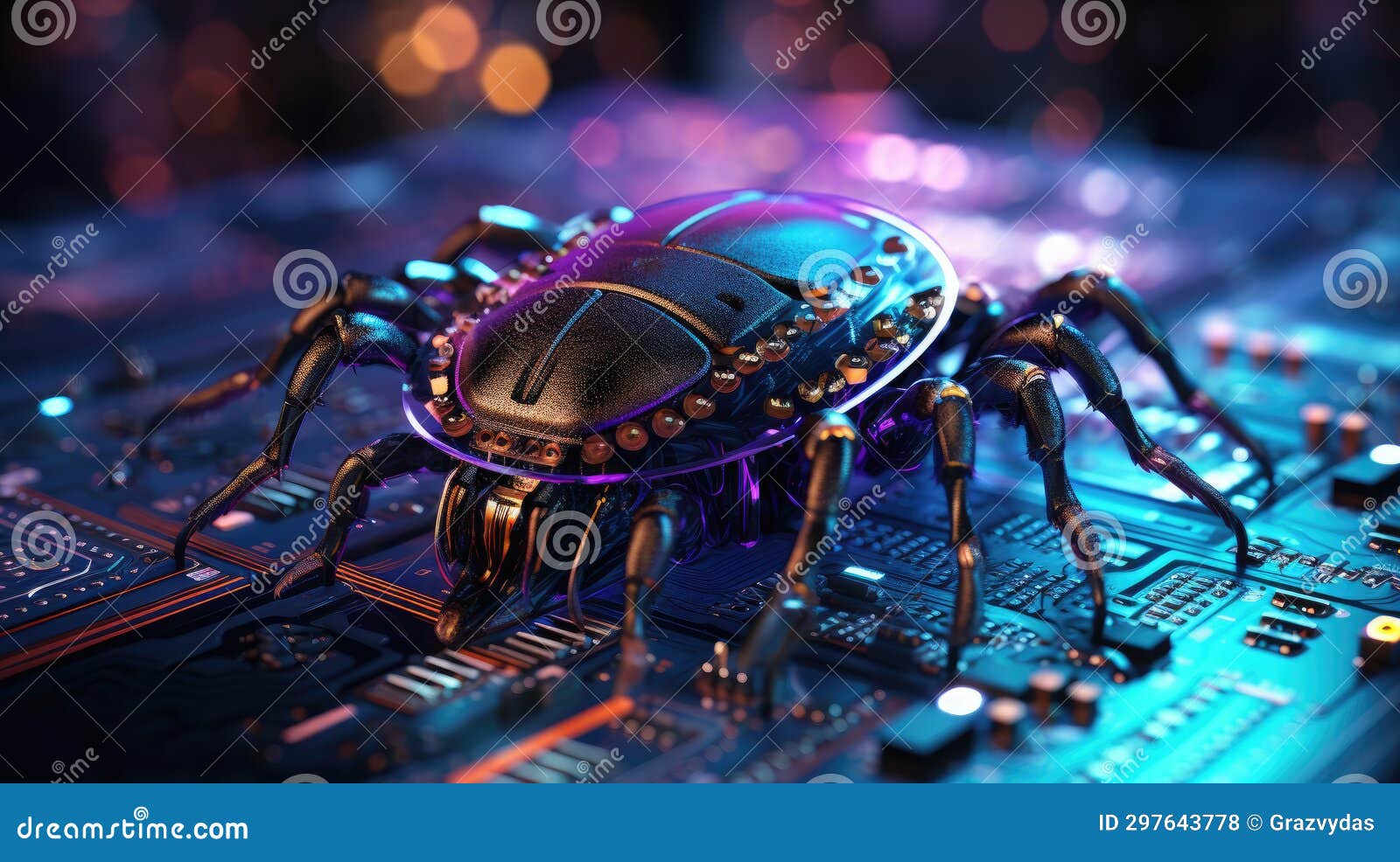 Bug on a Computer Chip, Software Security Concept. Errors in the ...