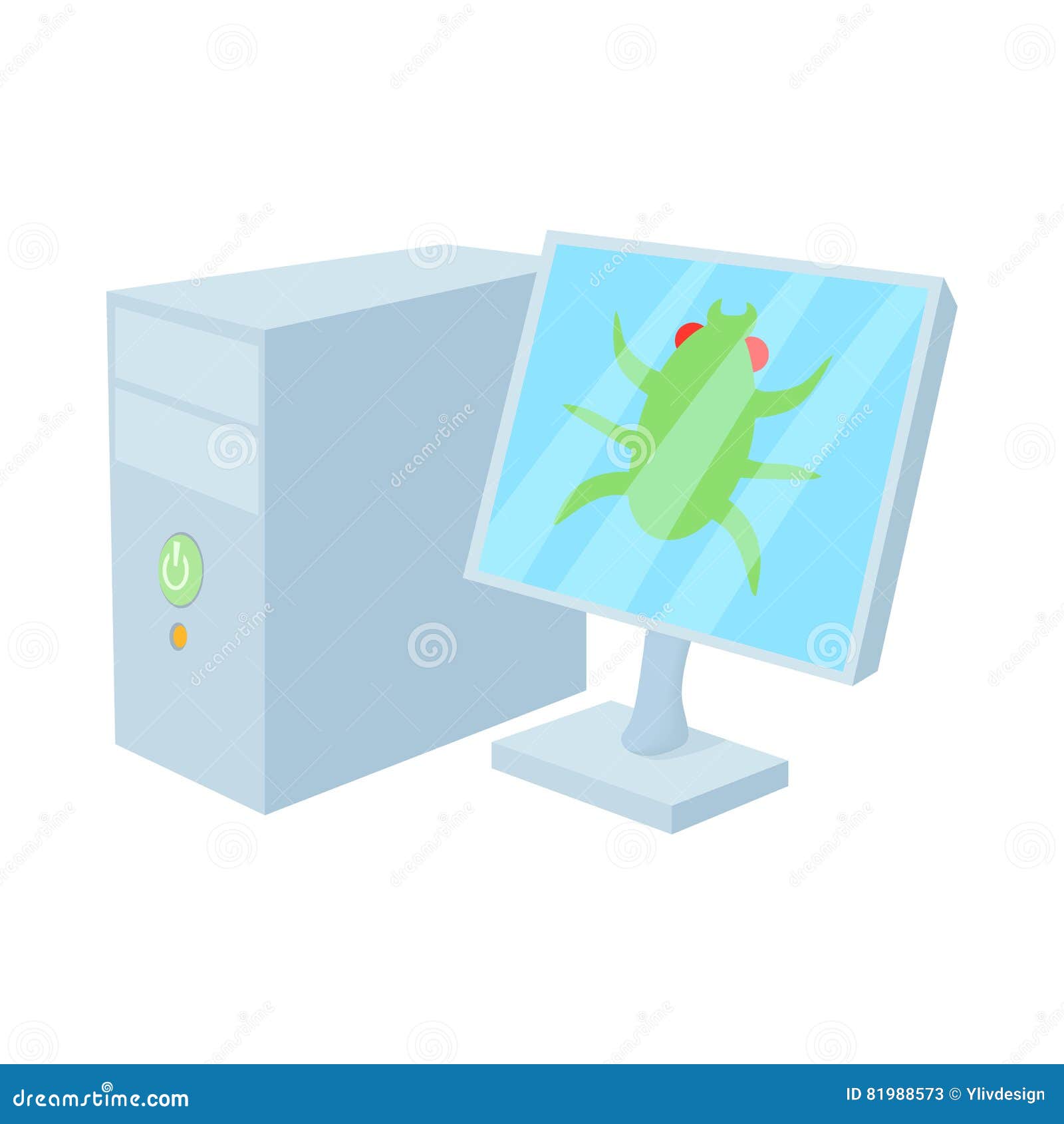 Bug on Computer Icon, Cartoon Style Stock Vector - Illustration of ...