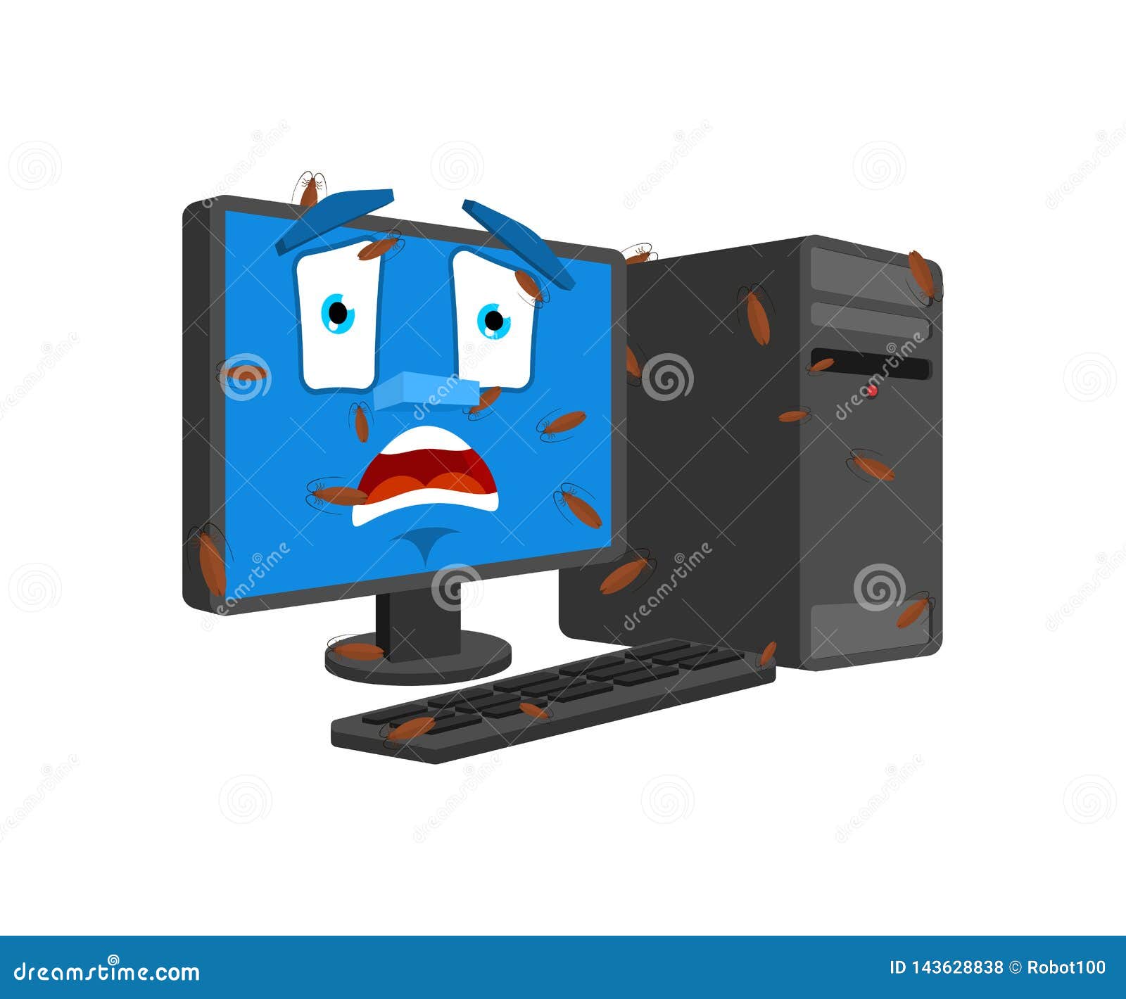 Bug in Computer Isolated. Infected by Insects PC Cartoon Style Stock ...