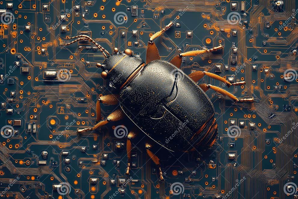 The Bug Crawling on the Electronic Circuit As a Symbol of Computer Virus Stock Illustration ...