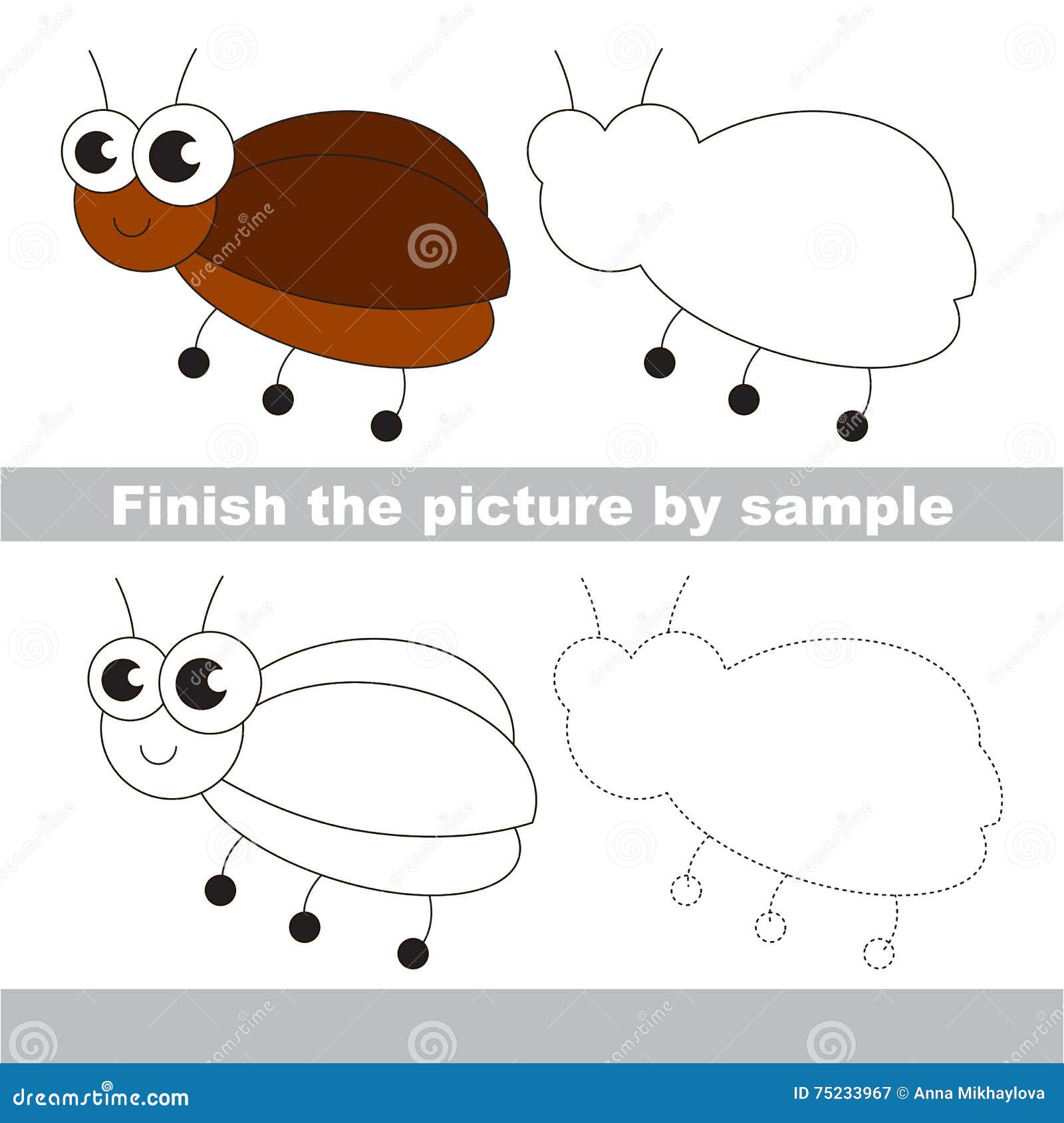 Bug. Drawing worksheet. stock vector. Illustration of school - 75233967