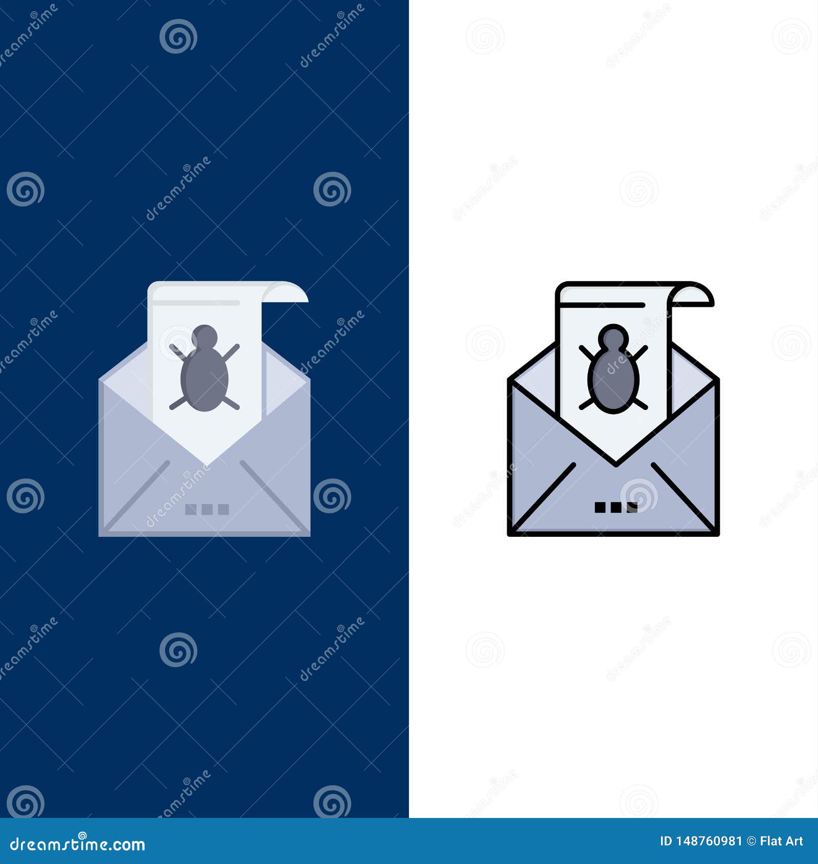 Bug, Emails, Email, Malware, Spam, Threat, Virus Icons. Flat and Line ...