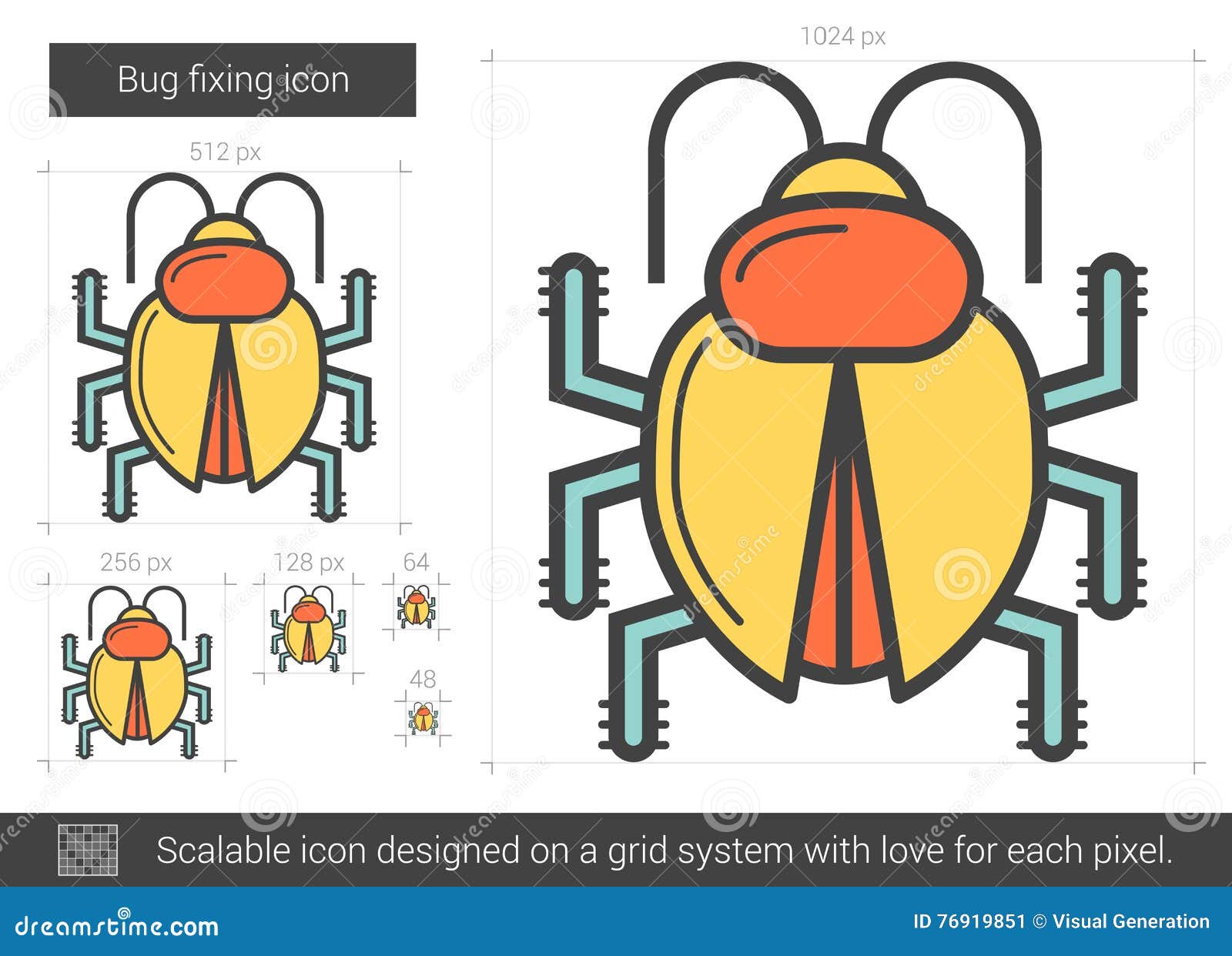 Bug fixing line icon. stock vector. Illustration of flat - 76919851