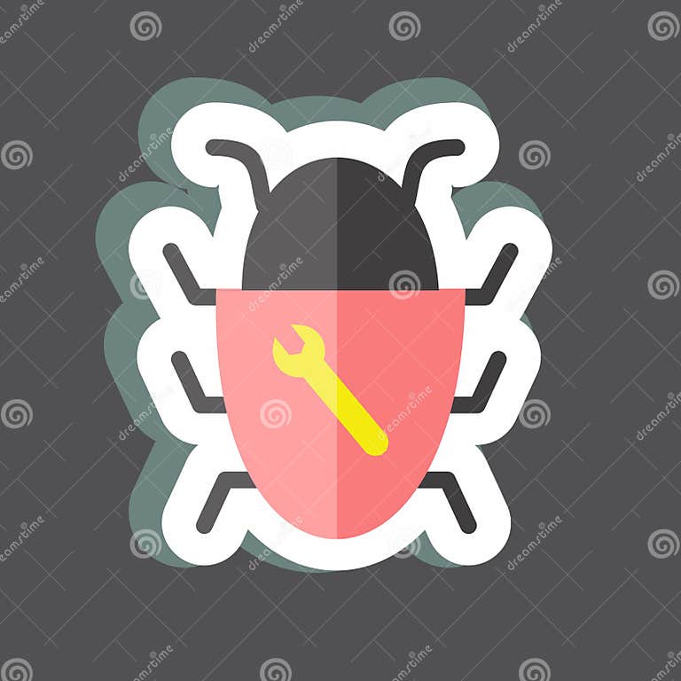Bug Fixing Sticker in Trendy Isolated on Black Background Stock ...