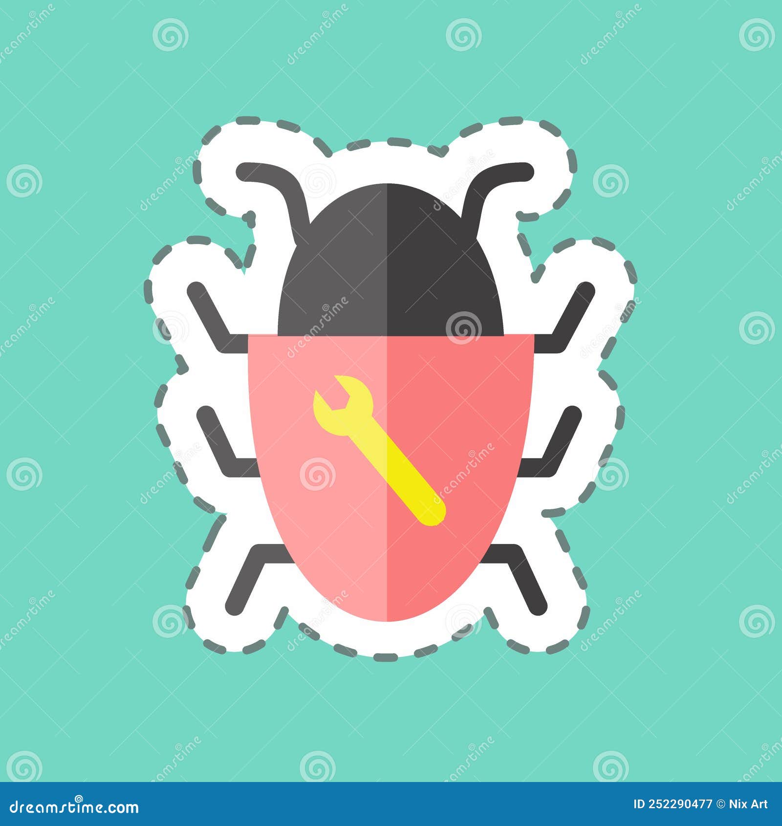 Bug Fixing Sticker in Trendy Line Cut Isolated on Blue Background Stock ...