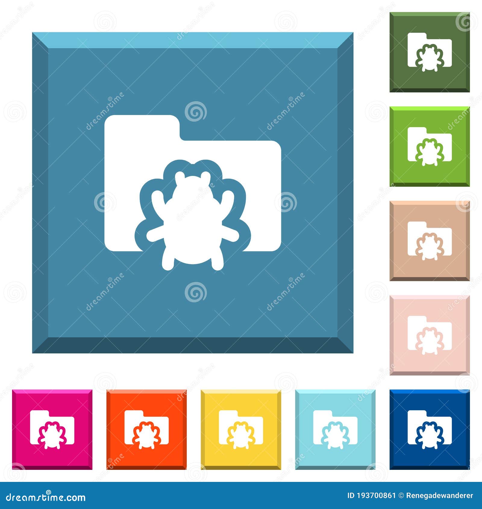 Bug Folder White Icons on Edged Square Buttons Stock Illustration ...