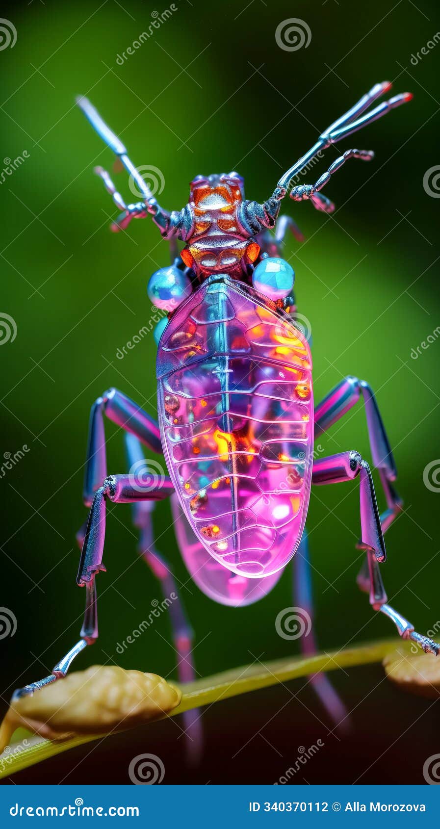 Bug with a Glowing Body is Shown in a Green Background Stock Photo ...