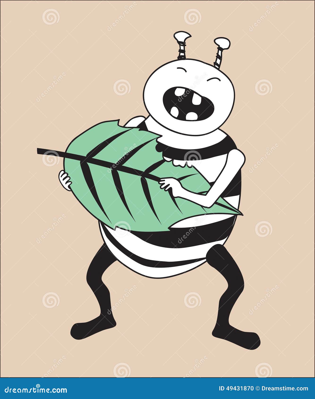 Bug Holding and Eating Green Leaf Stock Illustration - Illustration of ...