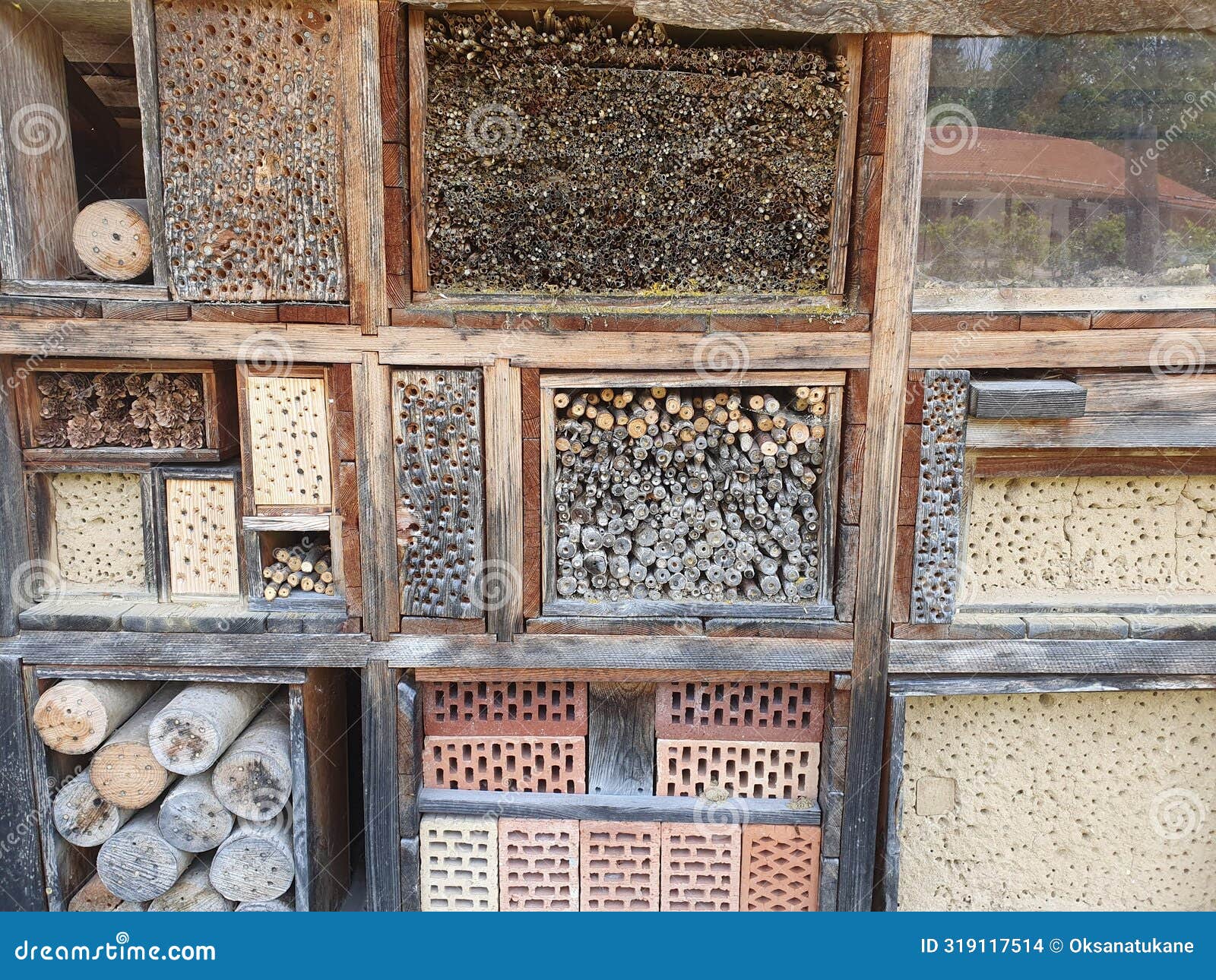 Bug Hotel Close Up. Wooden Eco Materials for Insects. Stock Photo ...