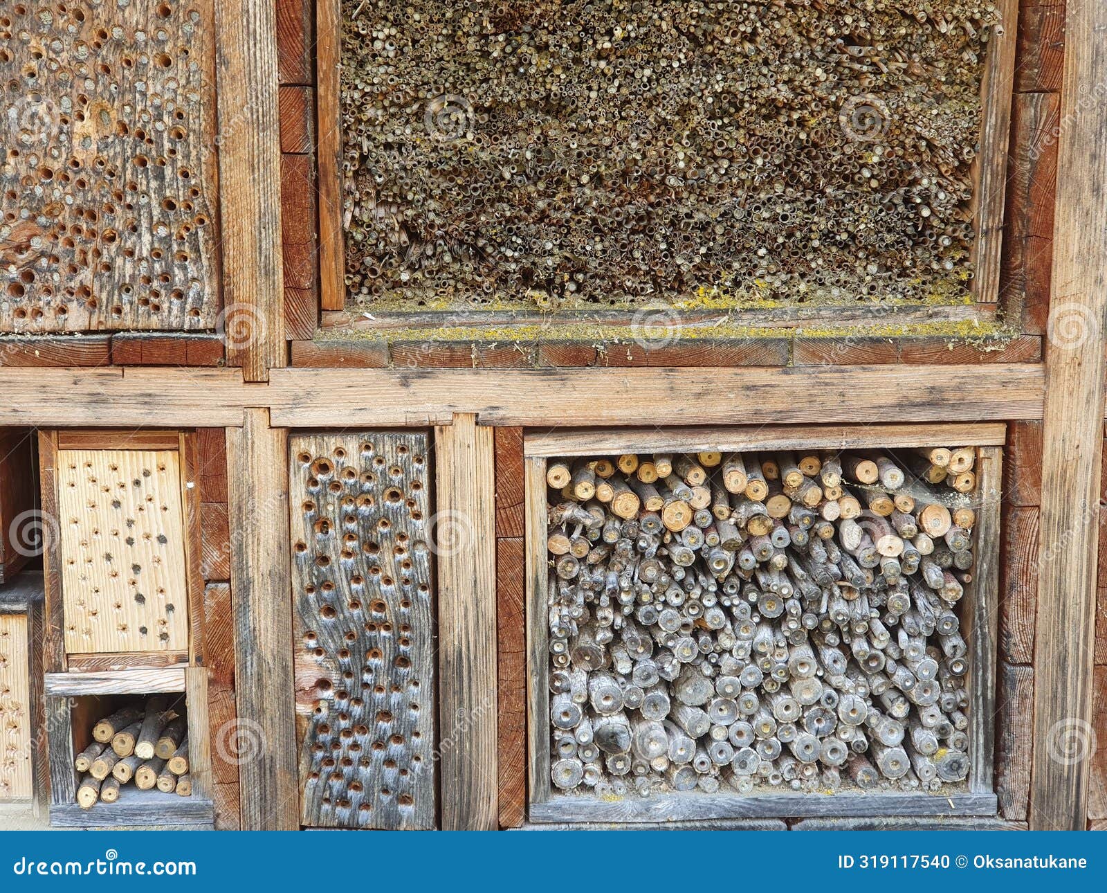Bug Hotel Close Up. Wooden Eco Materials for Insects. Stock Photo - Image of nest, rural: 319117540
