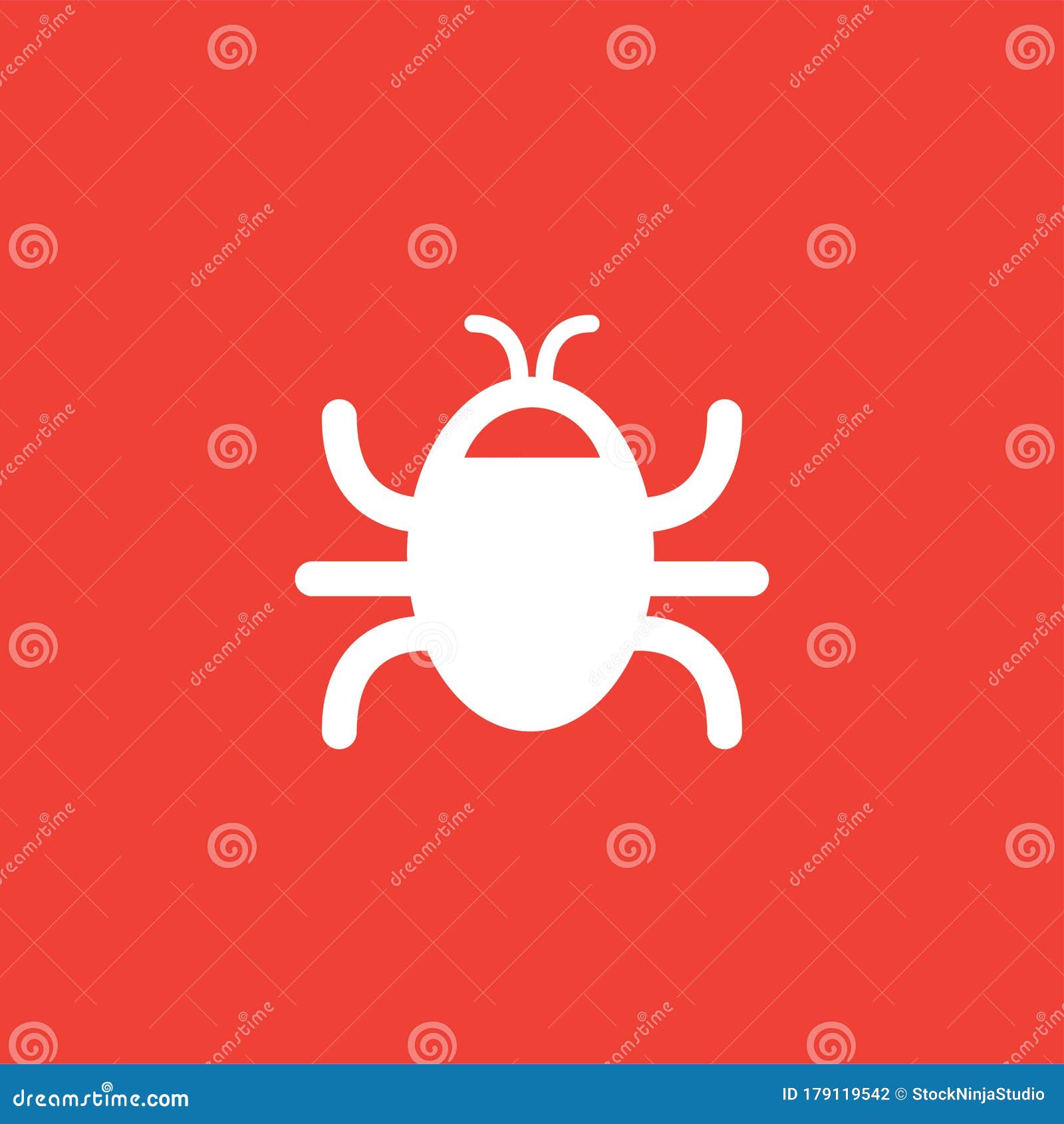 Bug Icon on Red Background. Red Flat Style Vector Illustration Stock ...