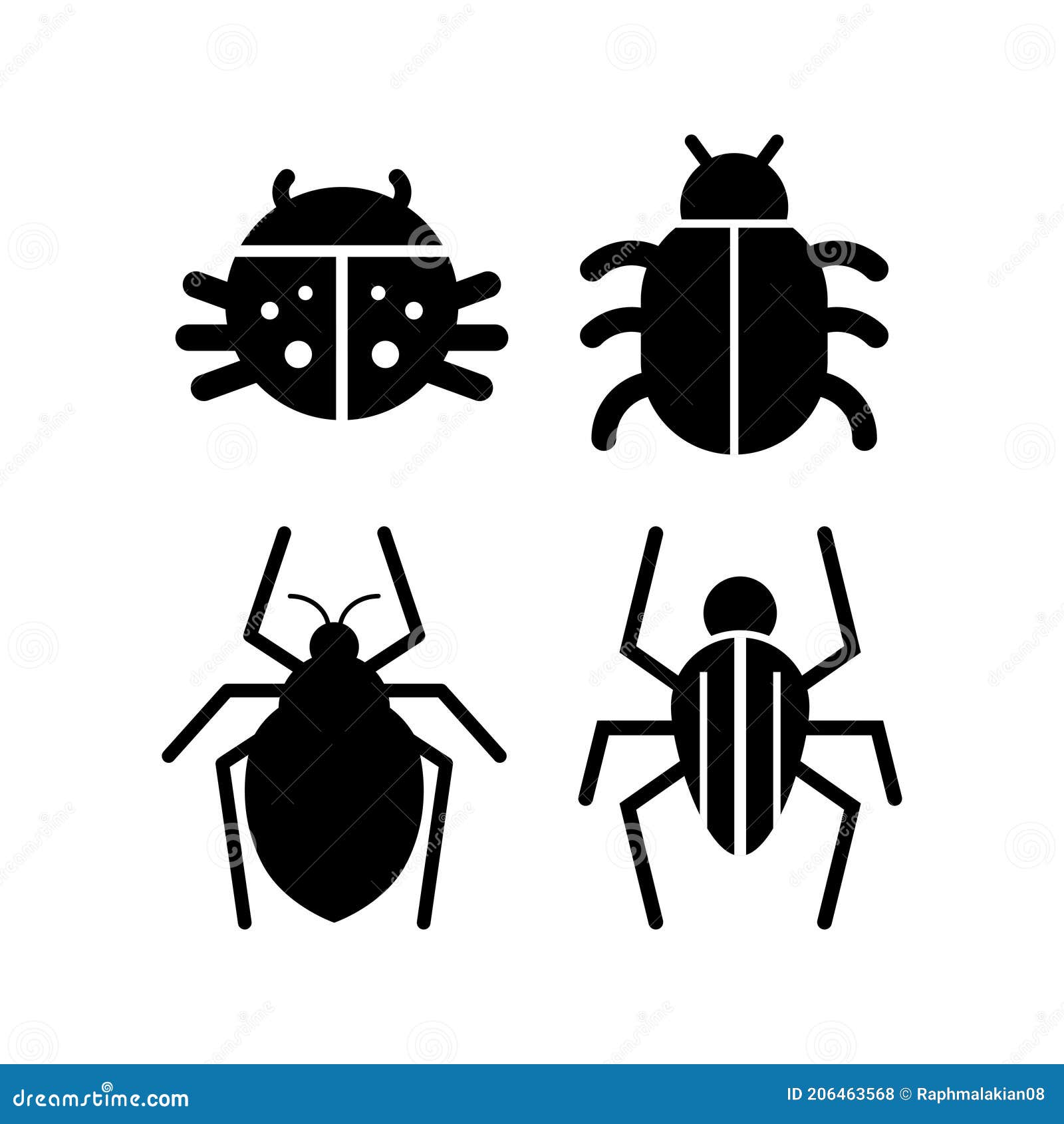 Bug Icon Set. Isolated Insect Vector Stock Vector - Illustration of ...