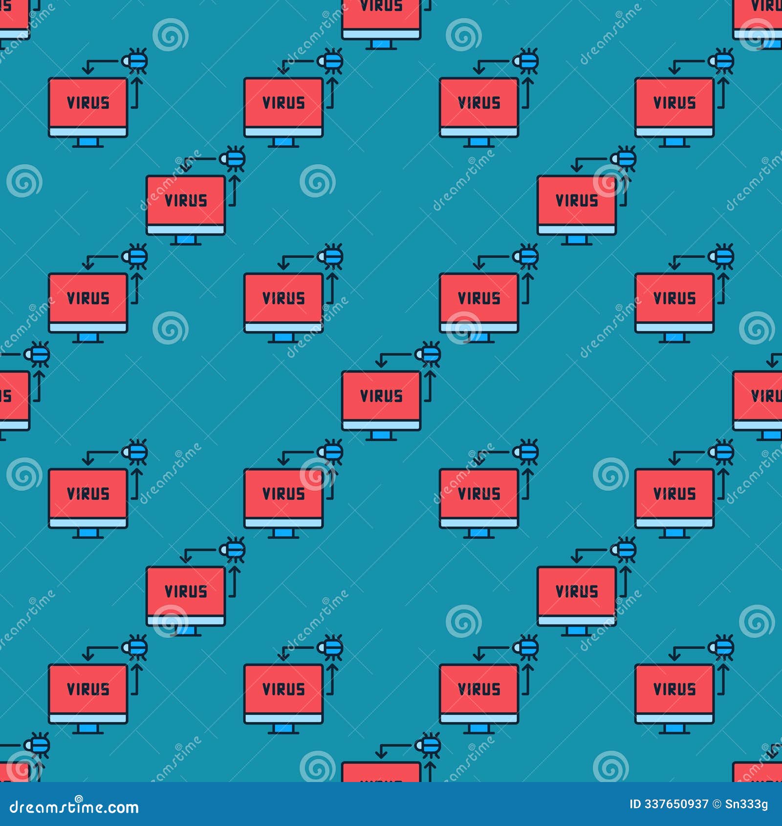 Bug Inside Computer Vector PC Viruses Colored Seamless Pattern Stock ...