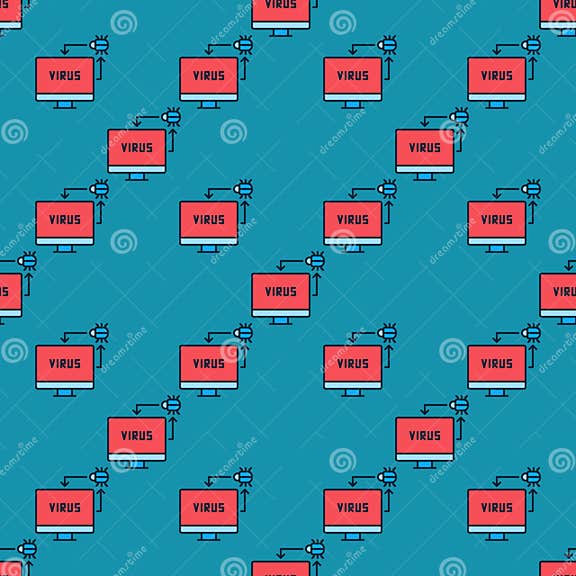 Bug Inside Computer Vector PC Viruses Colored Seamless Pattern Stock ...