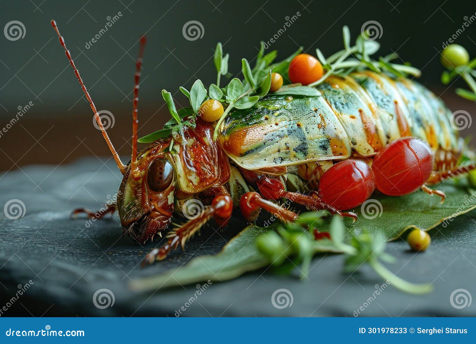 A Bug with Leaves and Berries on it S Back, AI Stock Image - Image of ...