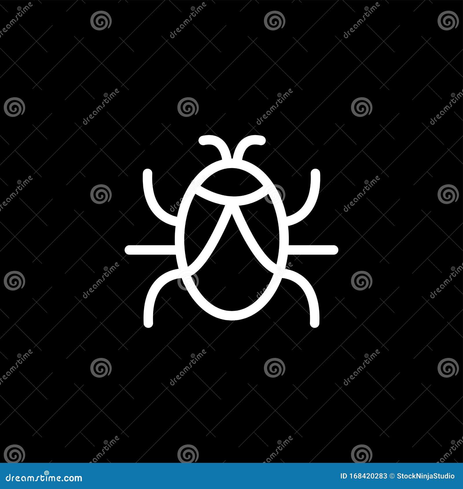 Bug Line Icon on Black Background. Black Flat Style Vector Illustration ...