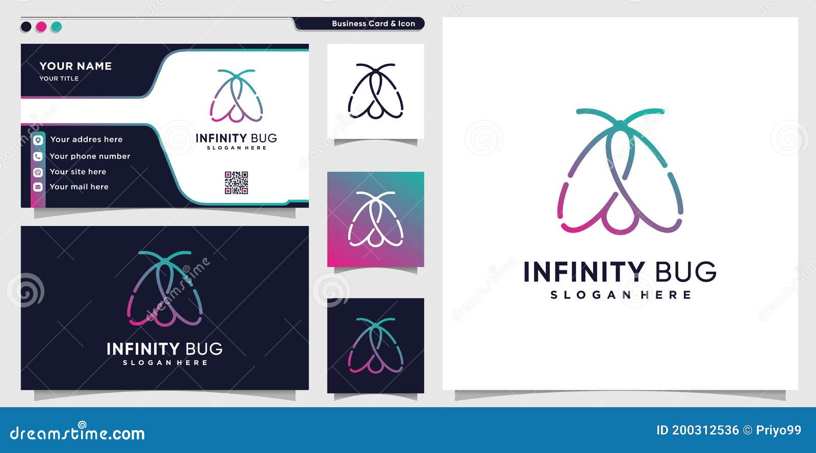 Bug Logo with Infinity Line Art Style and Business Card Design Template ...